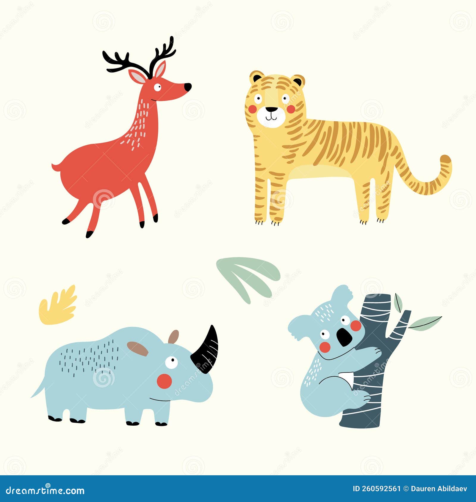 Hand Drawn Wild Animals Set Vector Illustration. Stock Vector ...