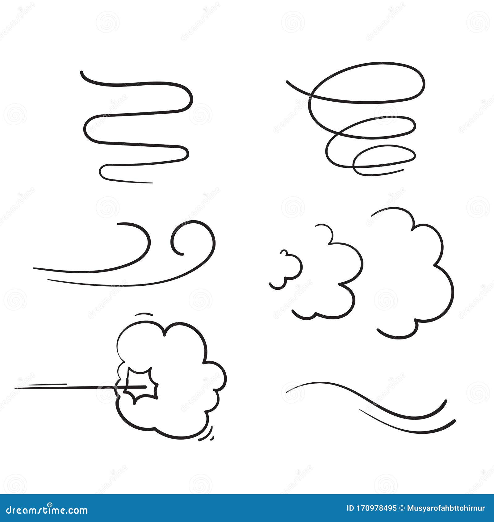 Hand Drawn Wind with Black Thin Line Icon Doodle Collection Include of ...