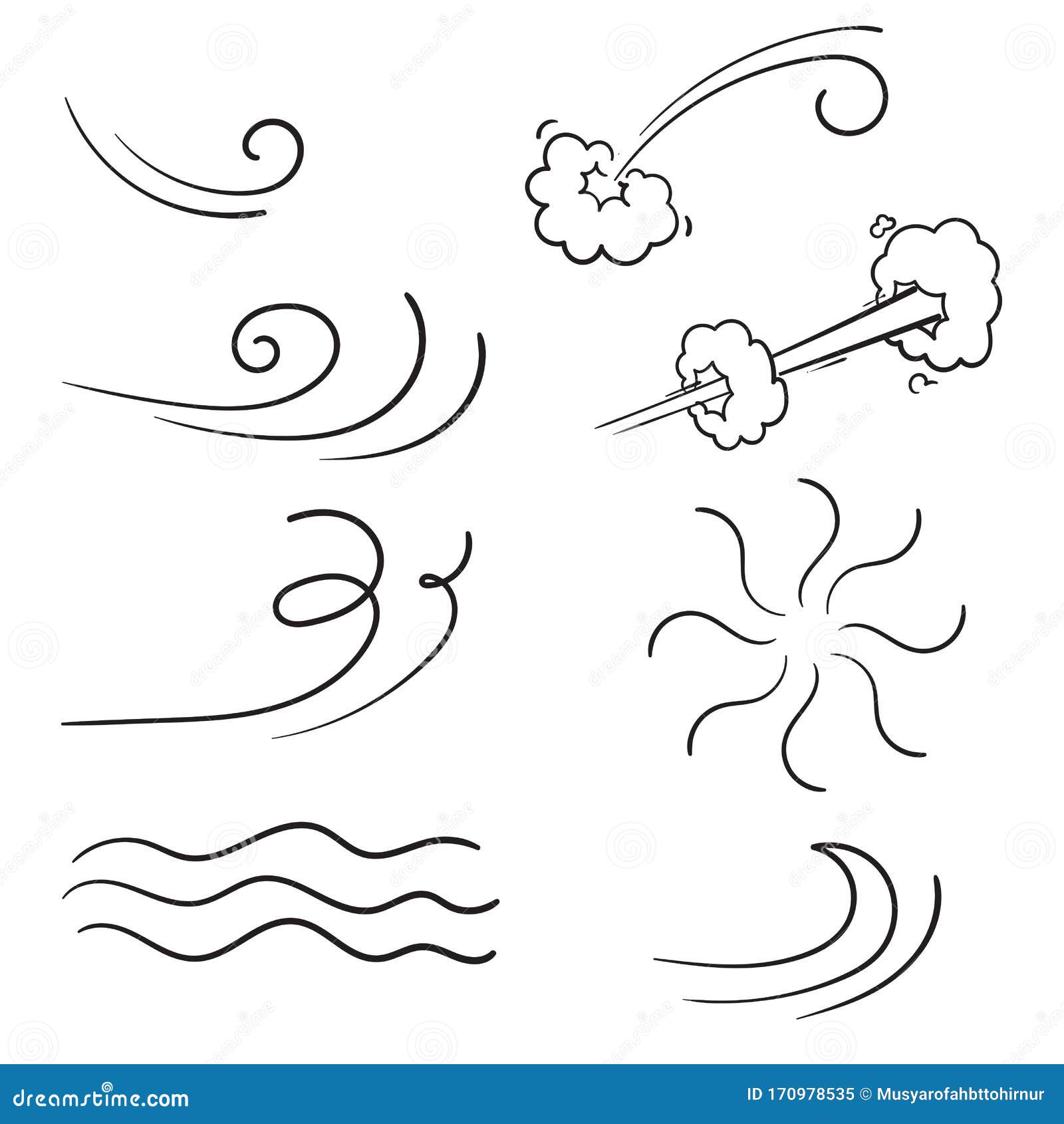 Hand Drawn Wind with Black Thin Line Icon Doodle Collection Include of ...