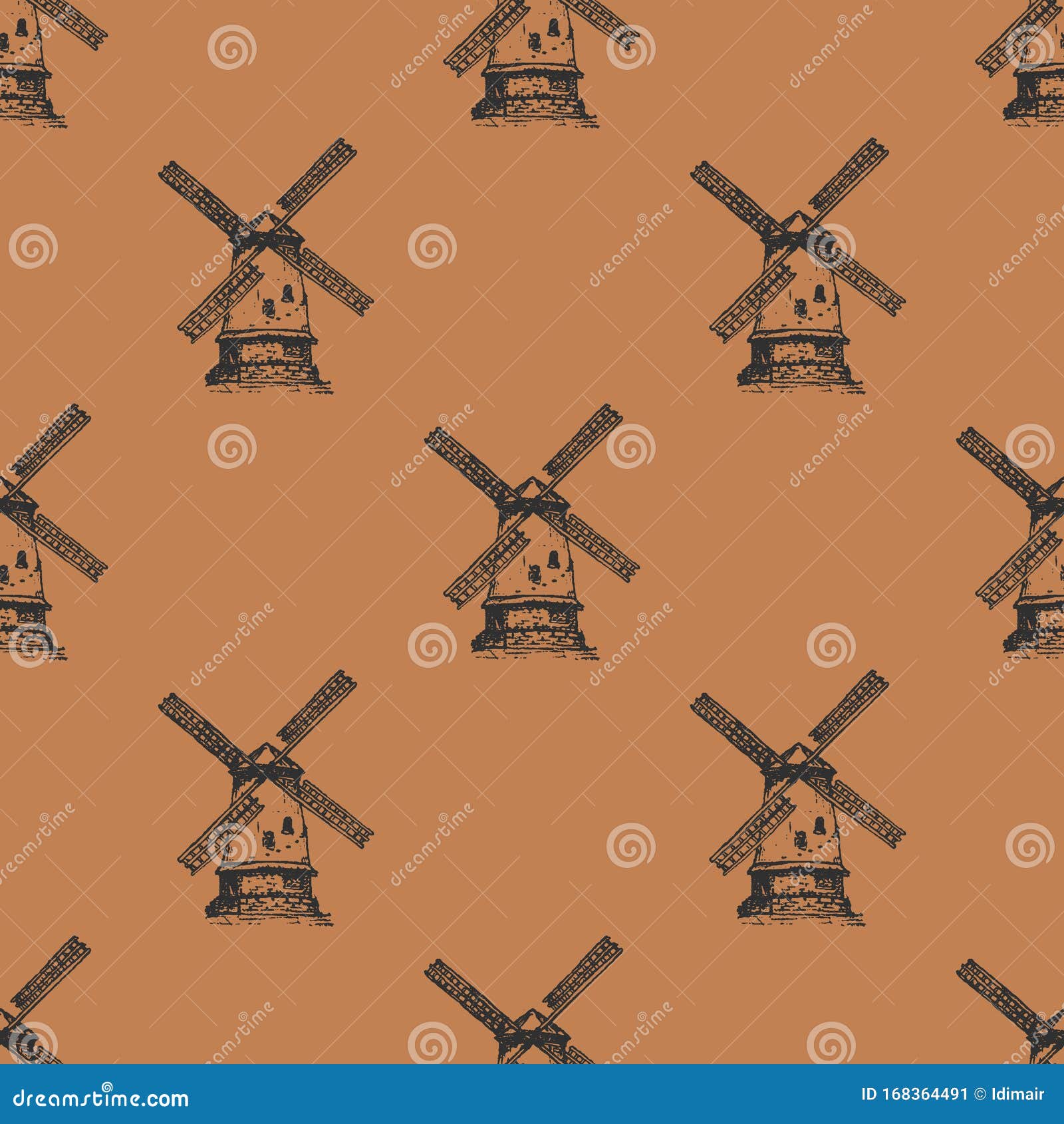 Hand Drawn Windmill Seamless Pattern Background. Vector Stock Vector ...