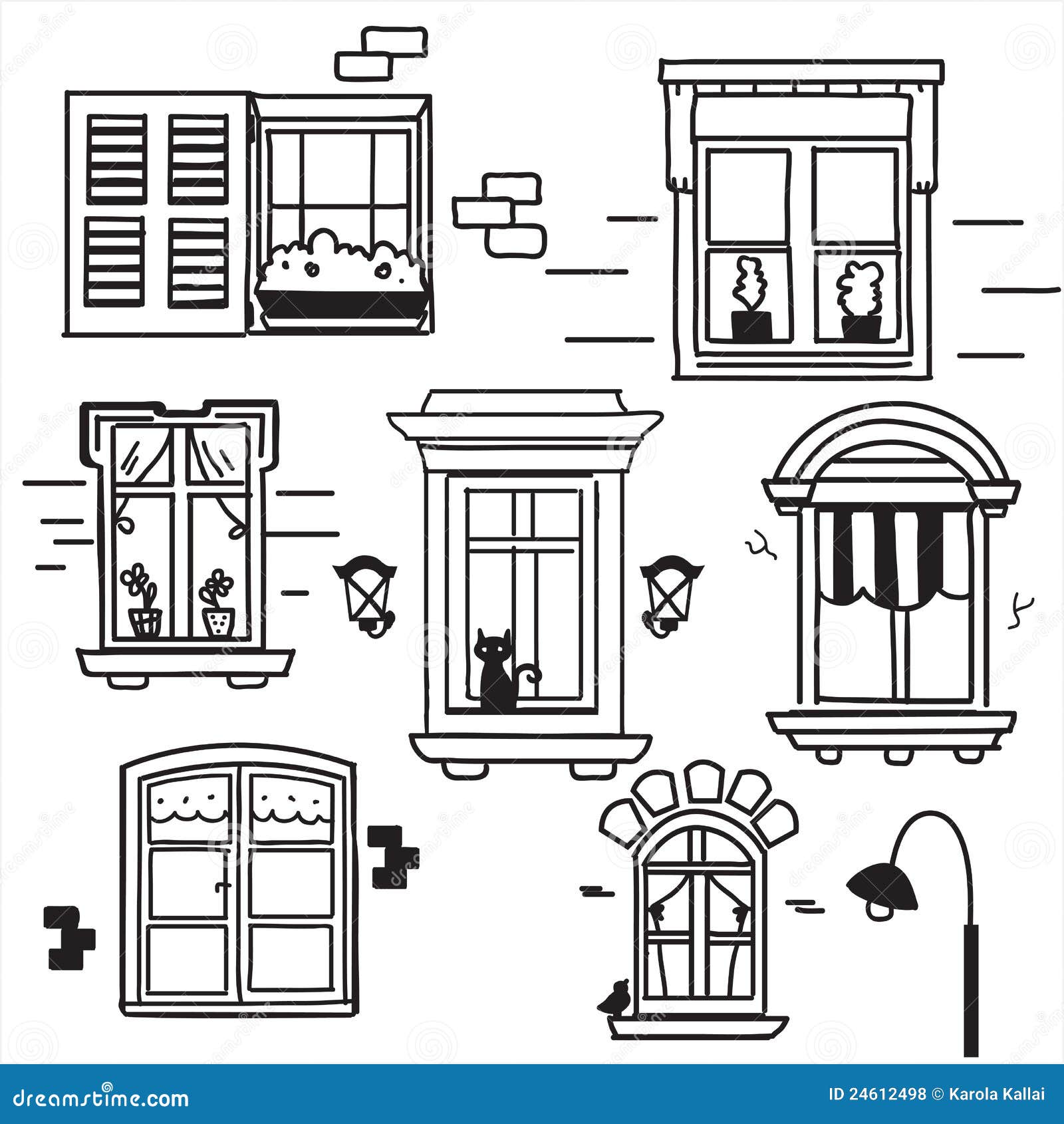 Hand drawn windows stock vector. Illustration of flower - 24612498