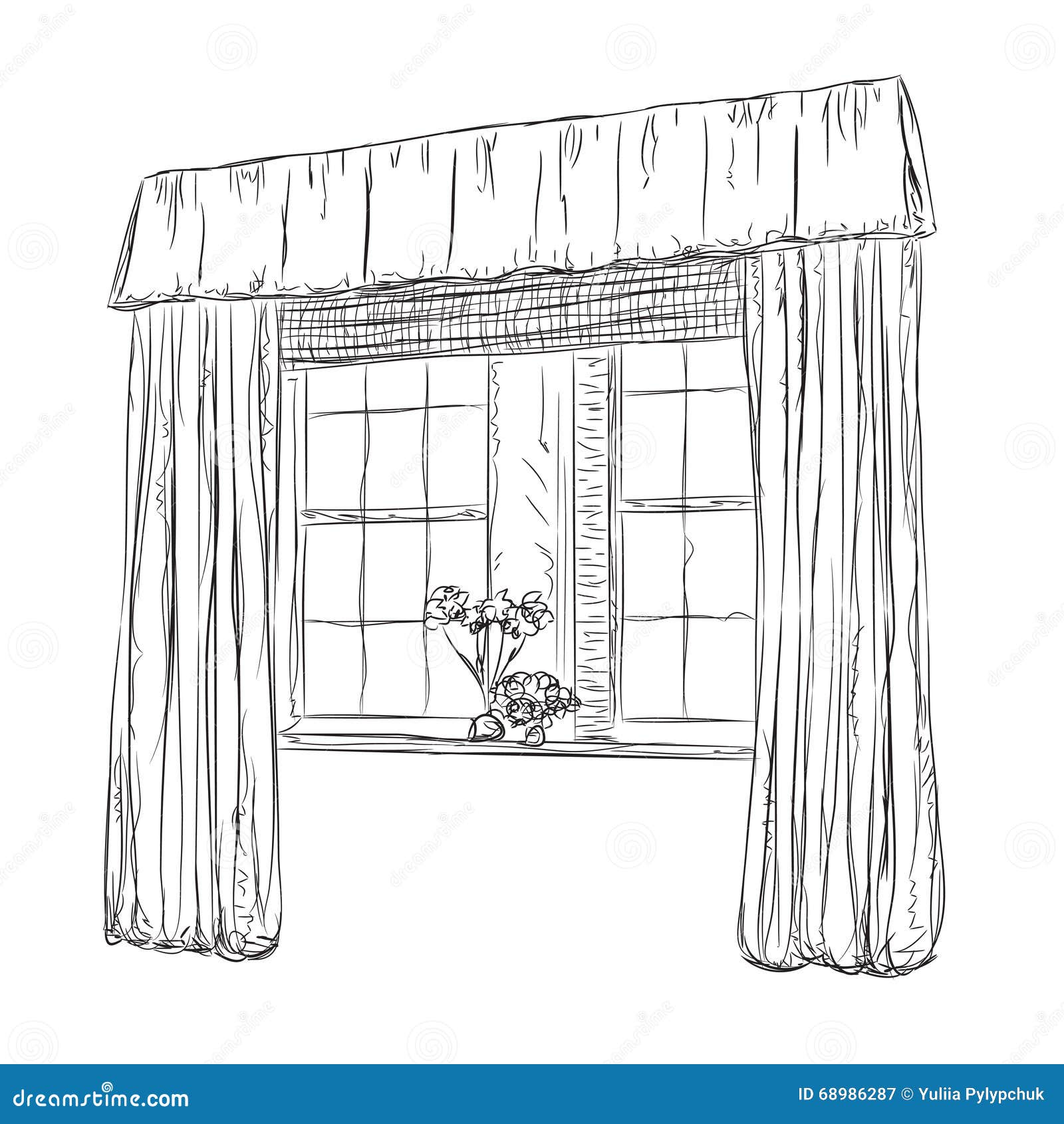 Hand Drawn Windows Sketch. Curtains Stock Vector - Illustration of ...