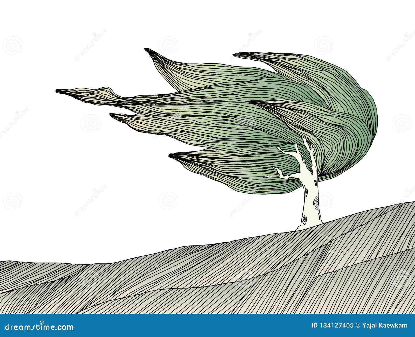 Windy Day Tree Bending Broken Branches Vector Illustration ...