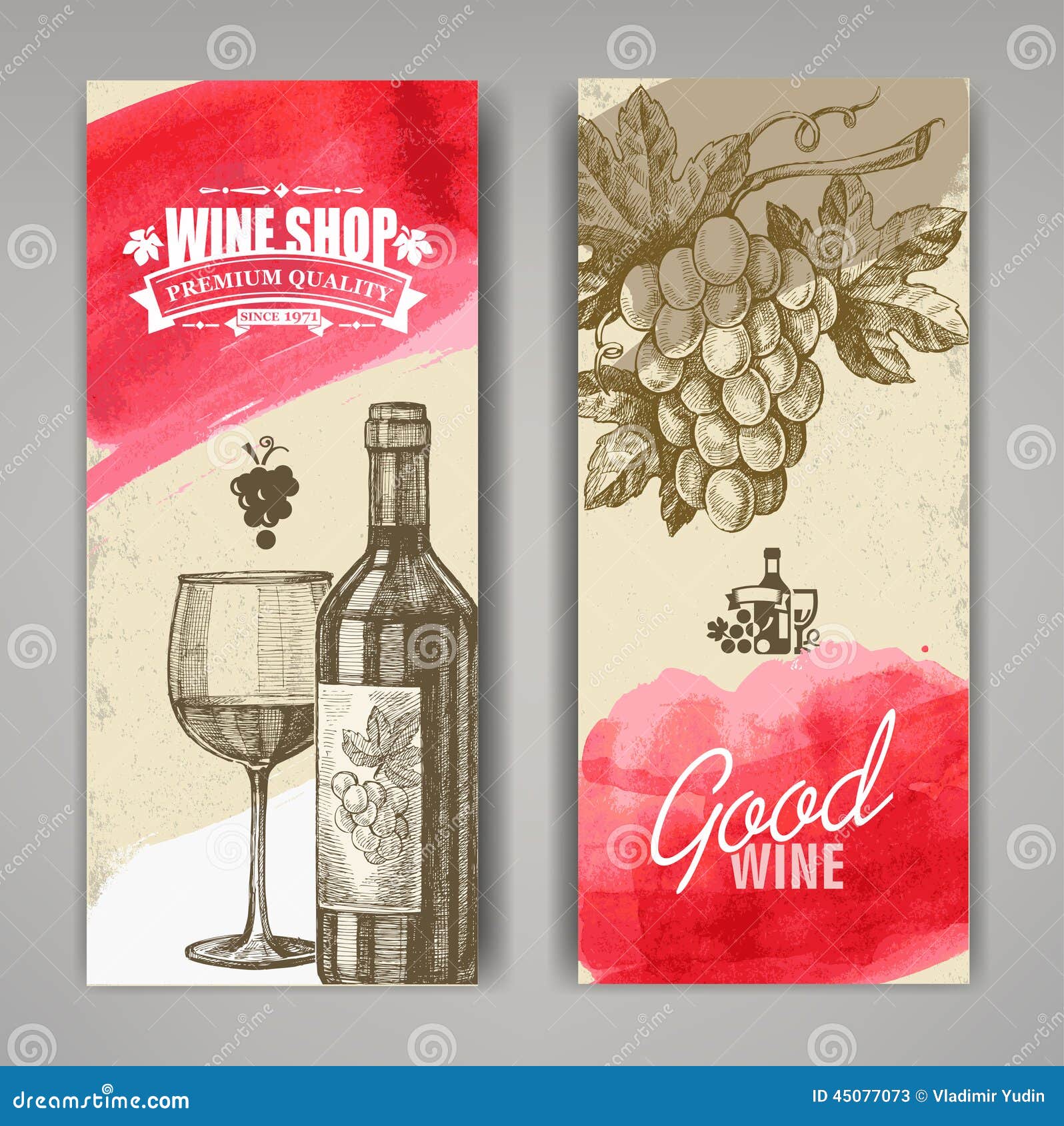 Hand drawn of wine banners stock vector. Illustration of branch - 45077073