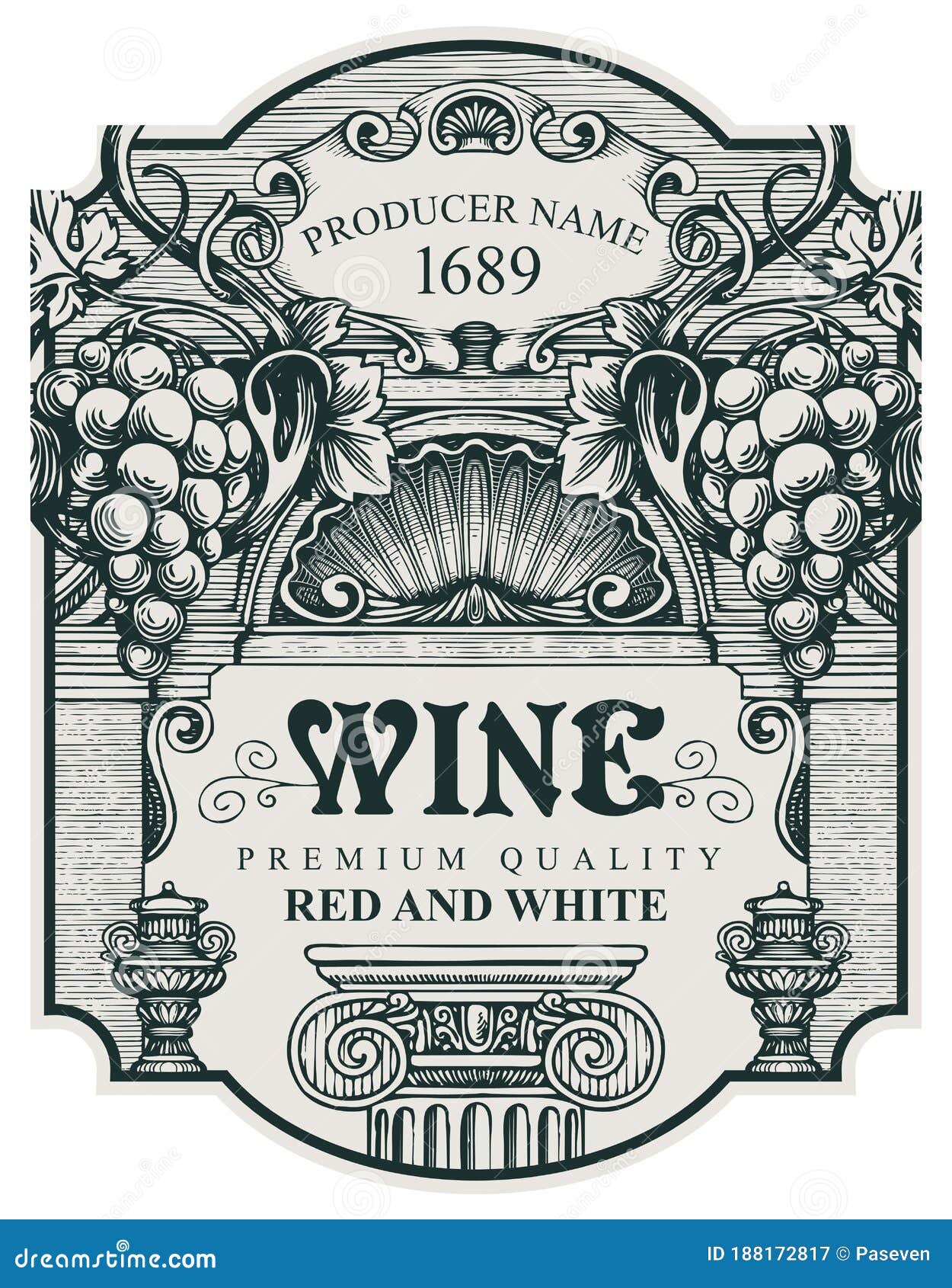 Hand Drawn Wine Label with a Bunch of Grapes Stock Vector ...