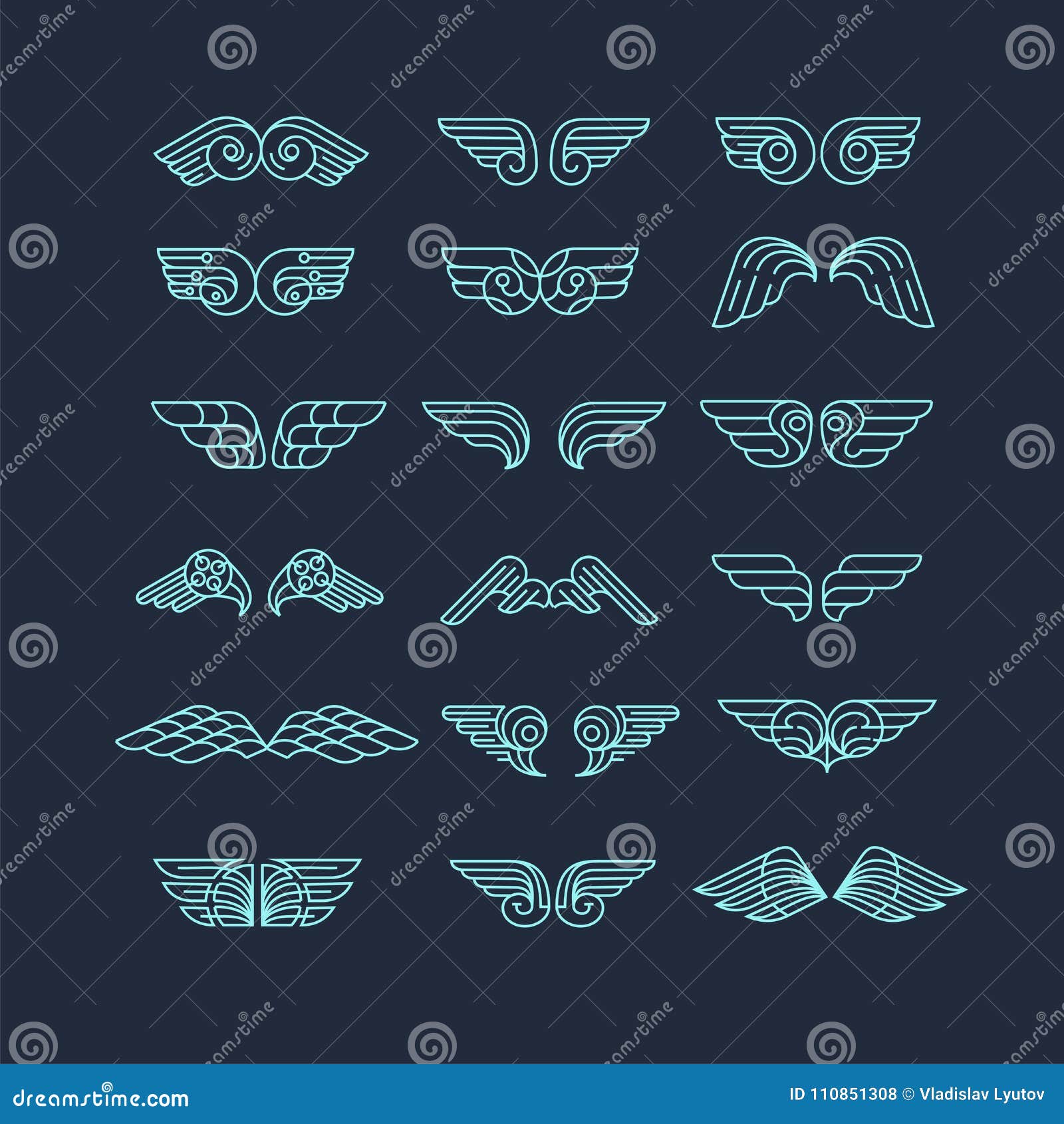 Hand Drawn Wings. Set of Design Elements. Vector Illustration. Stock ...