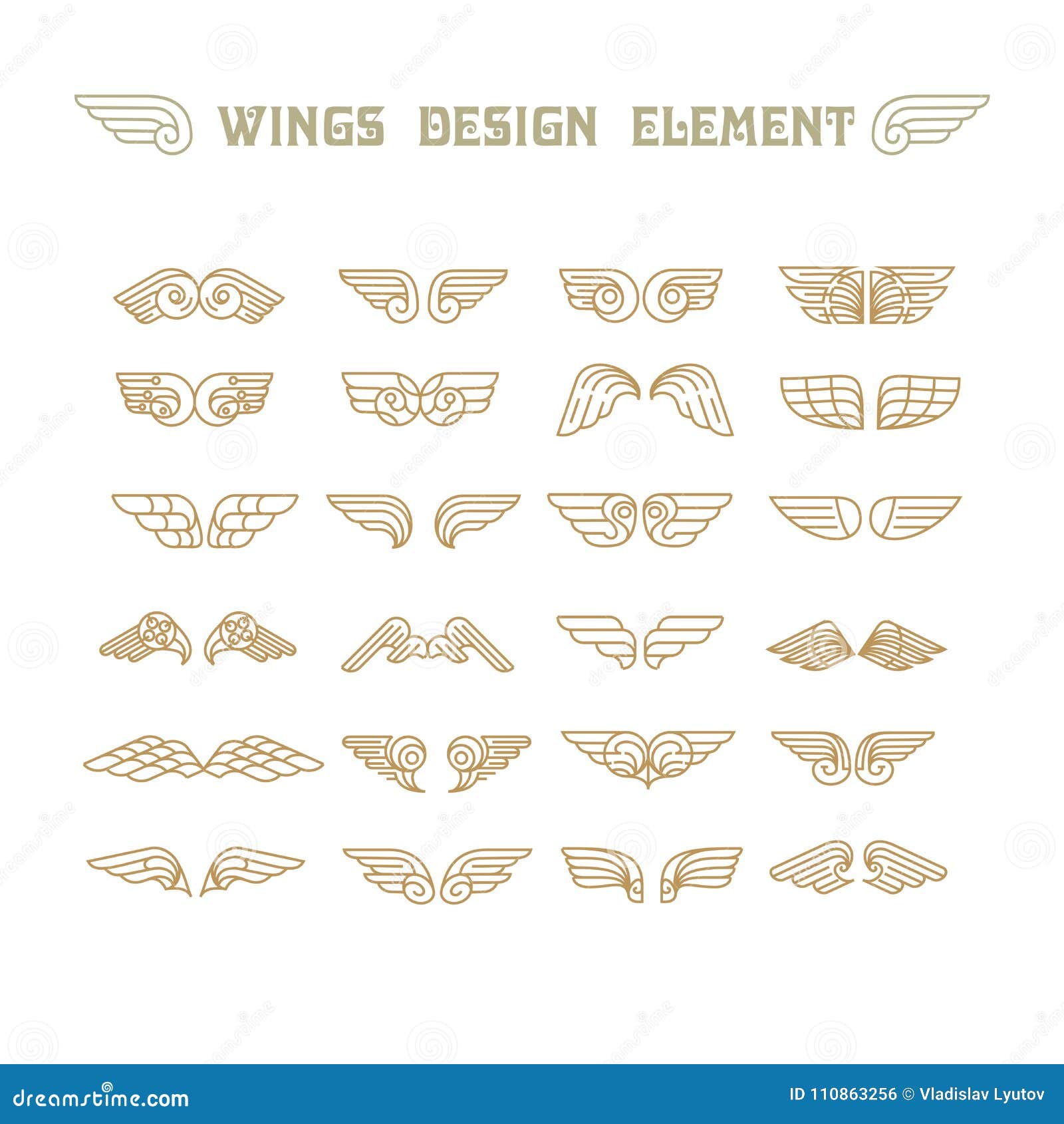 Hand Drawn Wings. Set of Design Elements. Vector Illustration. Stock ...
