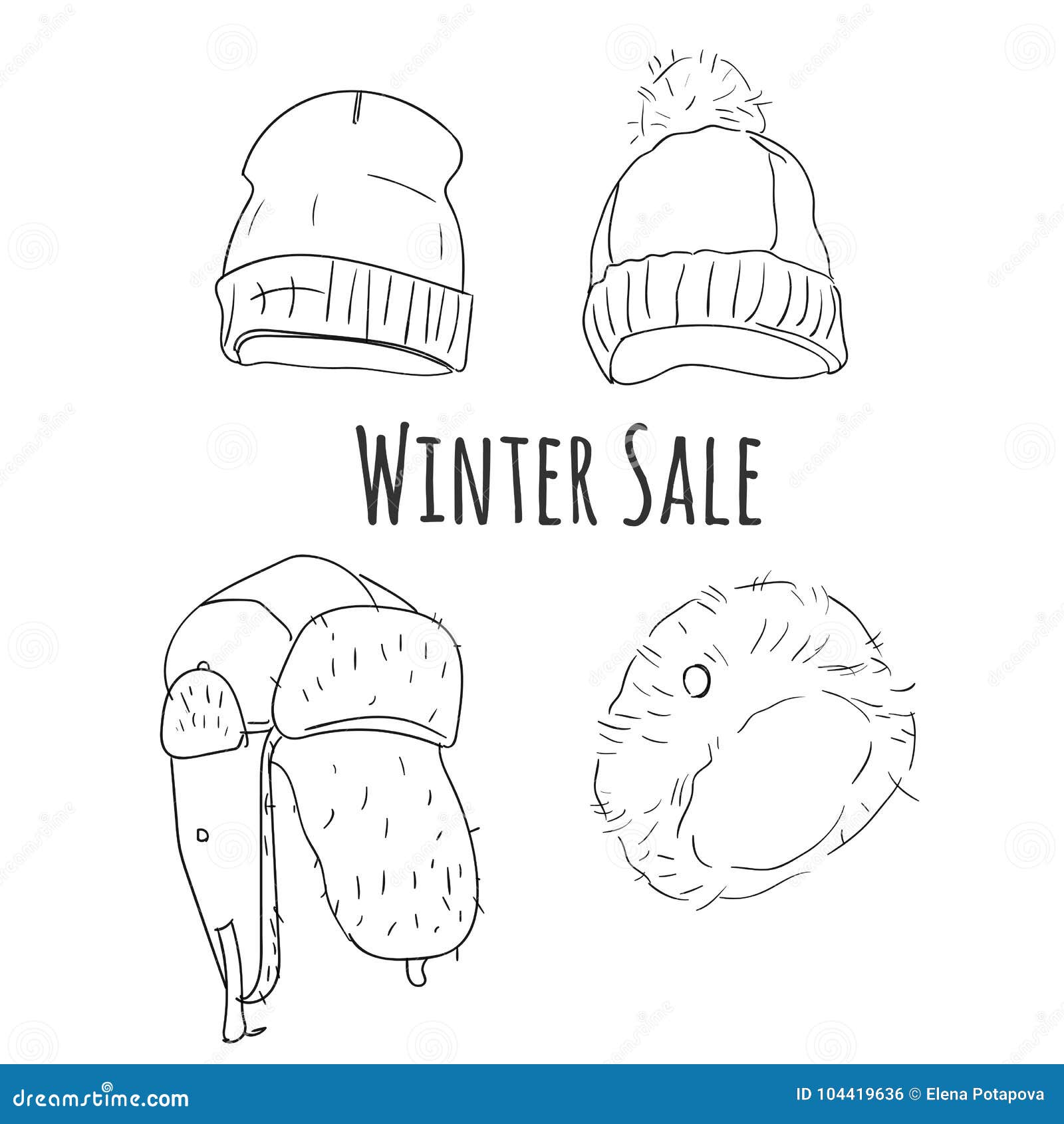 Hand Drawn Winter Hats Vector Set. Stock Vector - Illustration of boots ...