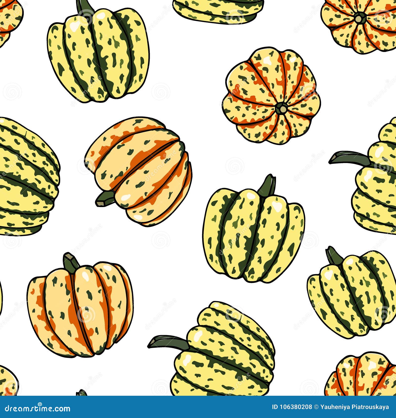 Hand Drawn Winter Squash Pattern Stock Vector - Illustration of print ...