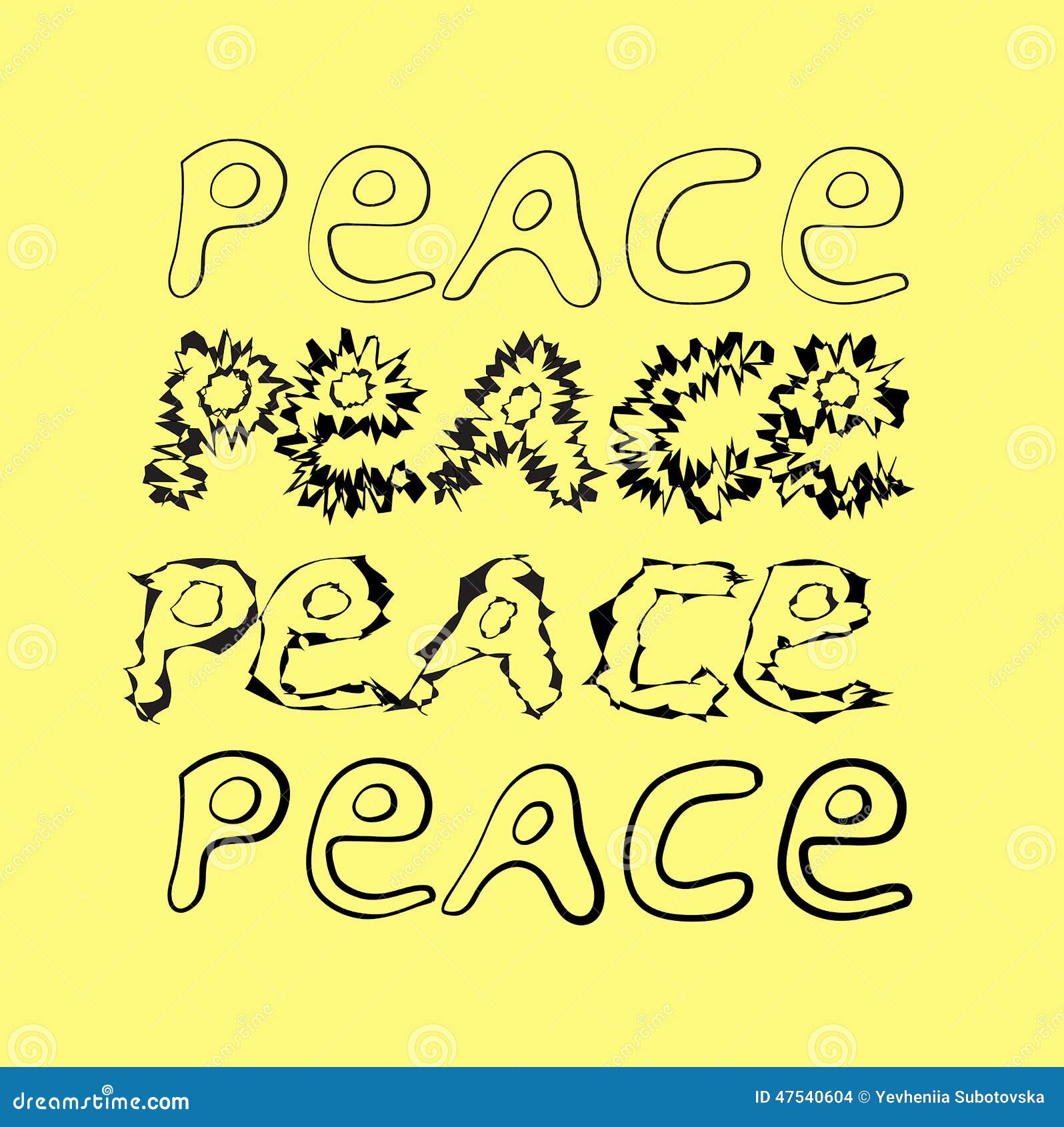 Hand-drawn Word Peace. 4 Variants. Stock Vector - Illustration of drawn ...