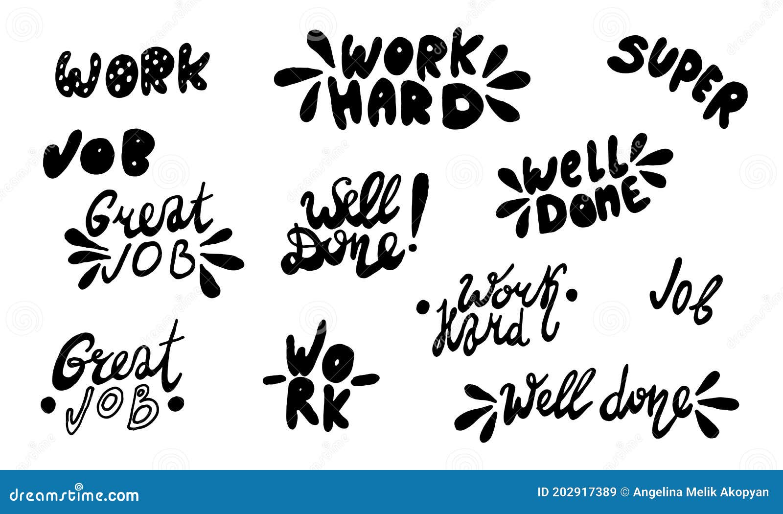 Hand drawn work phrases stock vector. Illustration of hand - 202917389