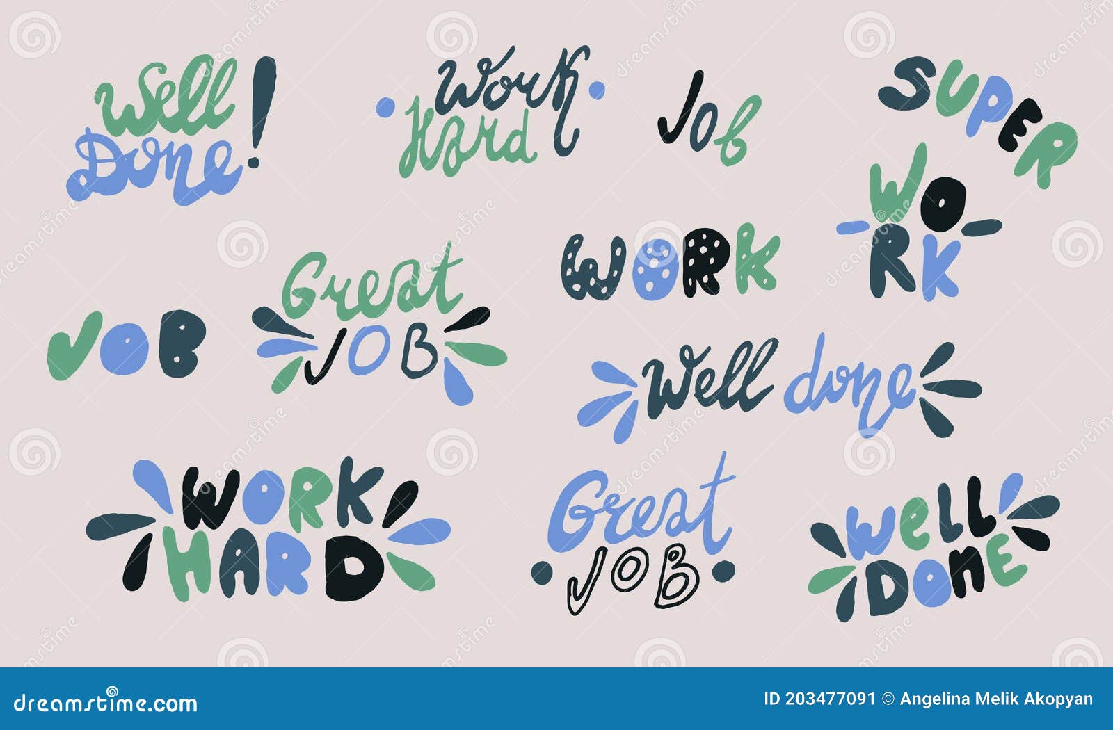 Hand drawn work phrases stock vector. Illustration of artistic - 203477091