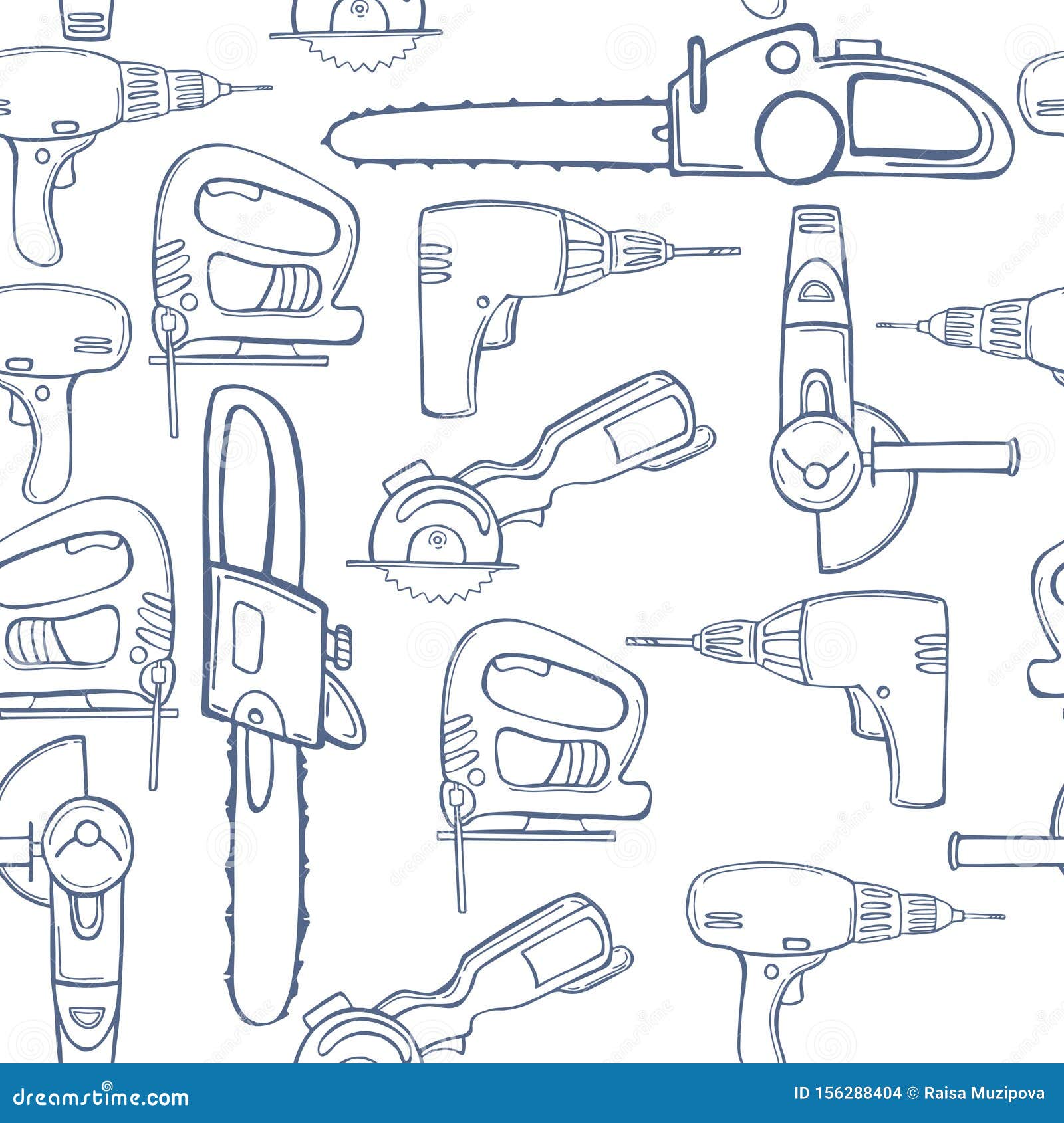 Hand Drawn Working Tools. Vector Seamless Pattern Stock Vector ...