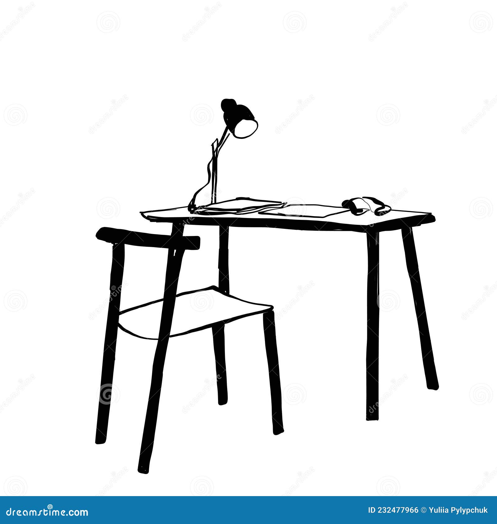 Hand Drawn Workplace. Chair and Computer Sketch Stock Illustration ...