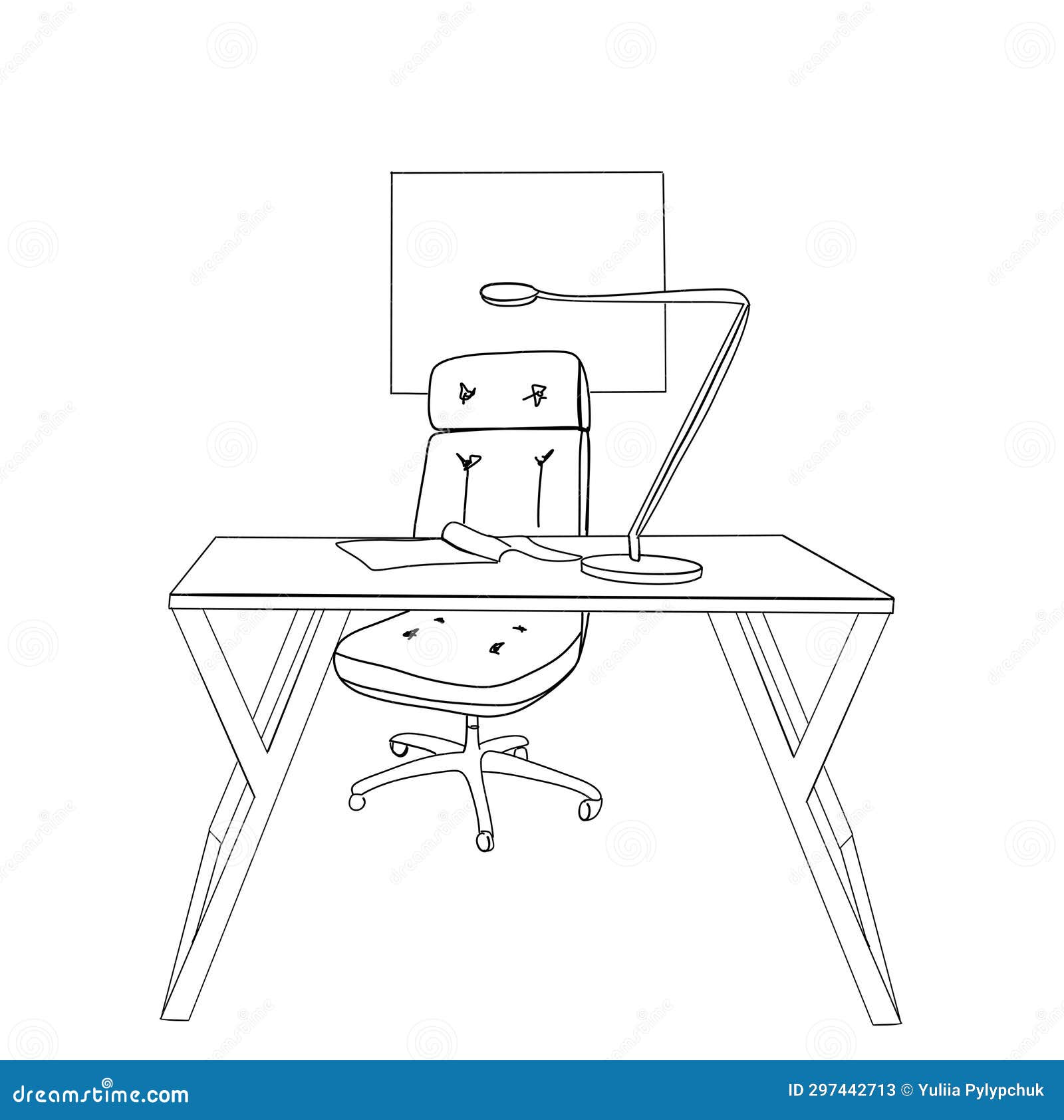Hand Drawn Workplace. Chair Sketch. Office Interior Stock Vector ...
