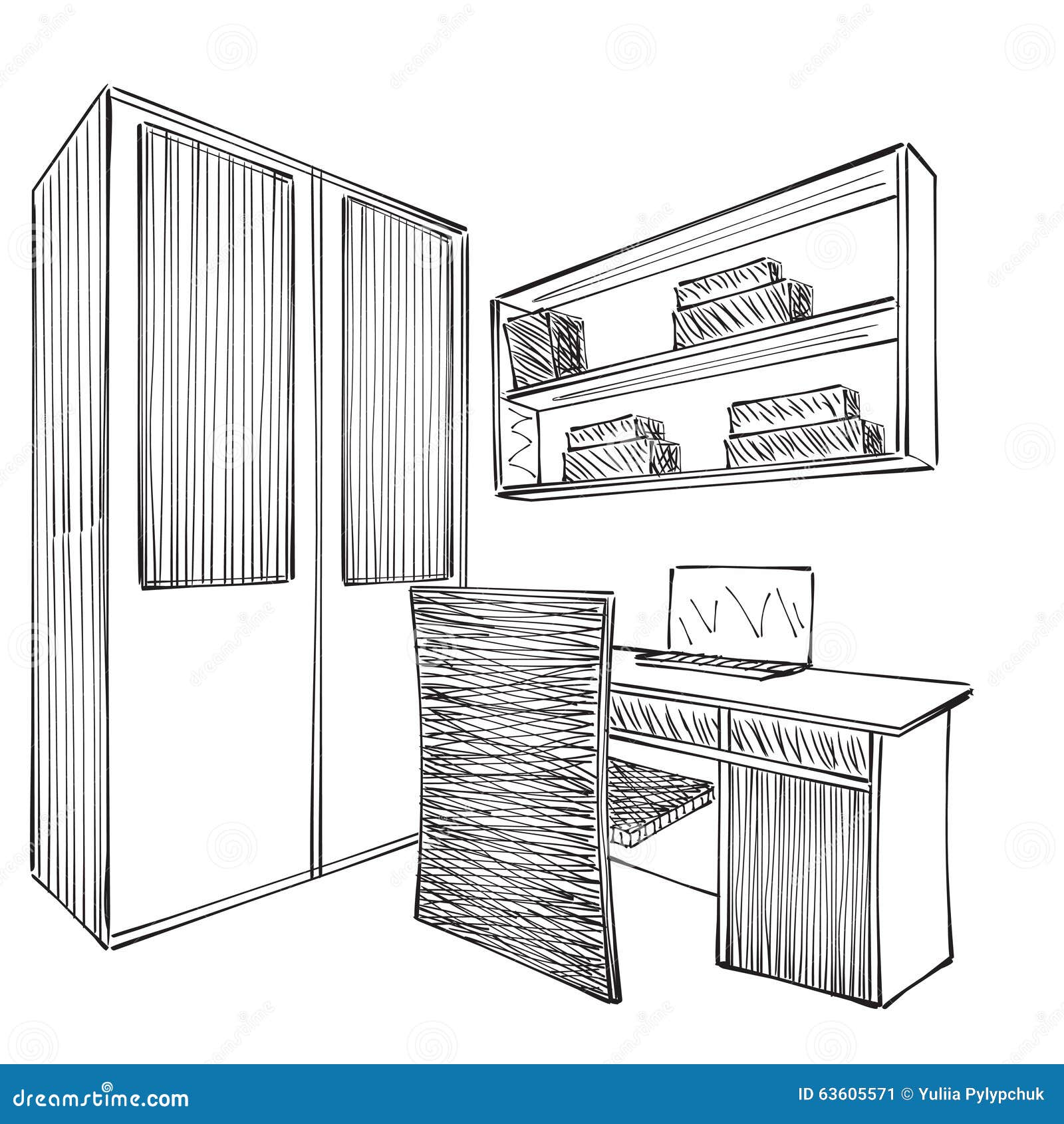 Hand drawn workplace stock vector. Illustration of isolated - 63605571