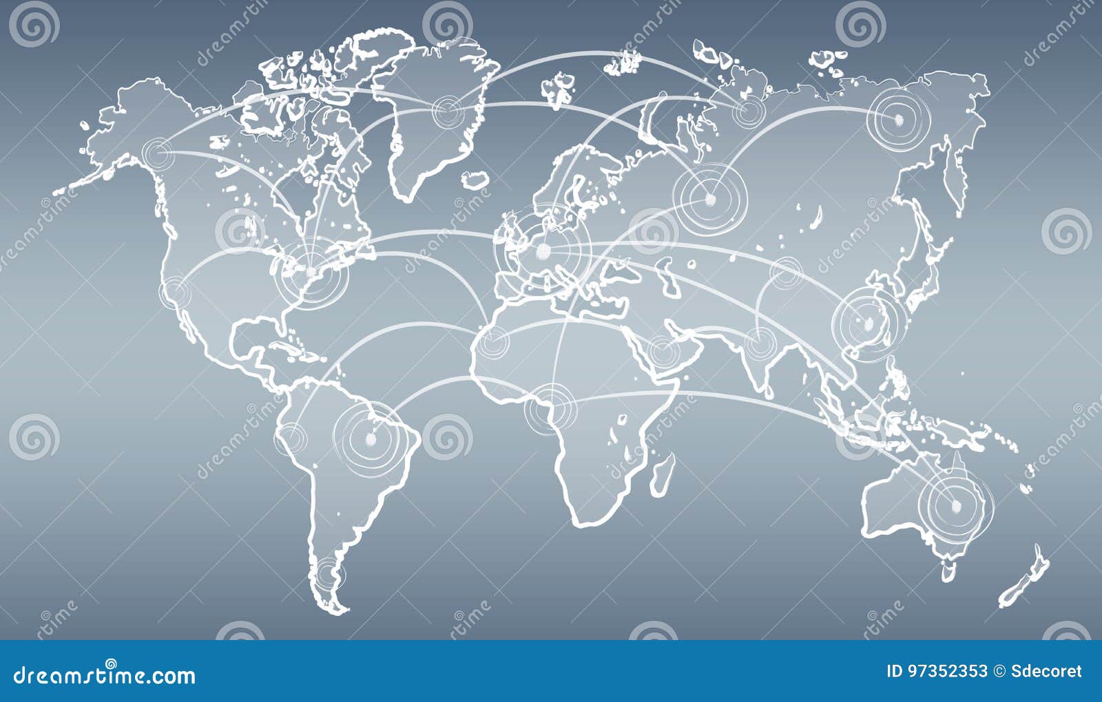 Hand Drawn World Map with Connections Sketch Stock Illustration ...