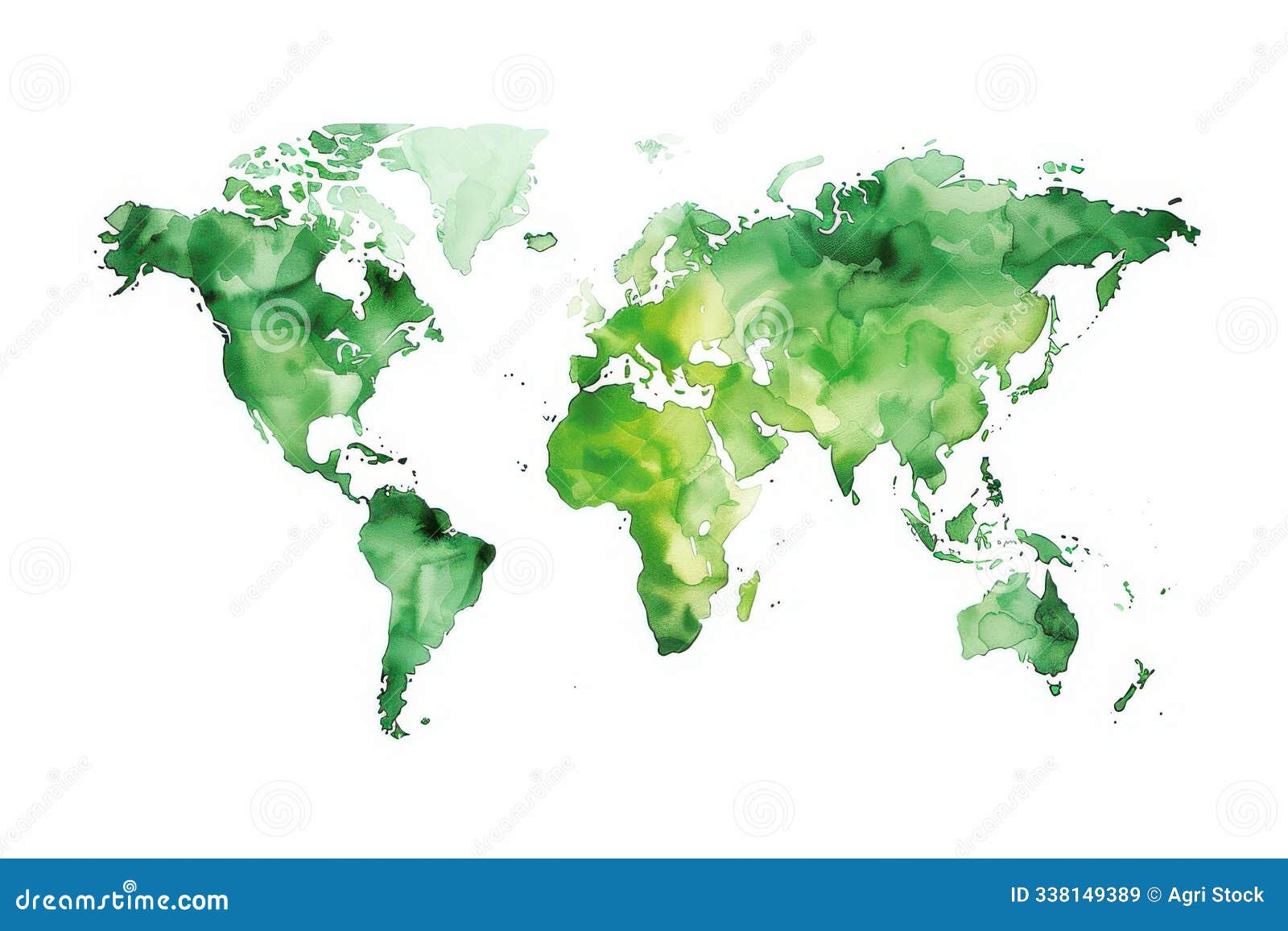 Hand Drawn World Map in Watercolor Showcasing Environmentally Friendly ...