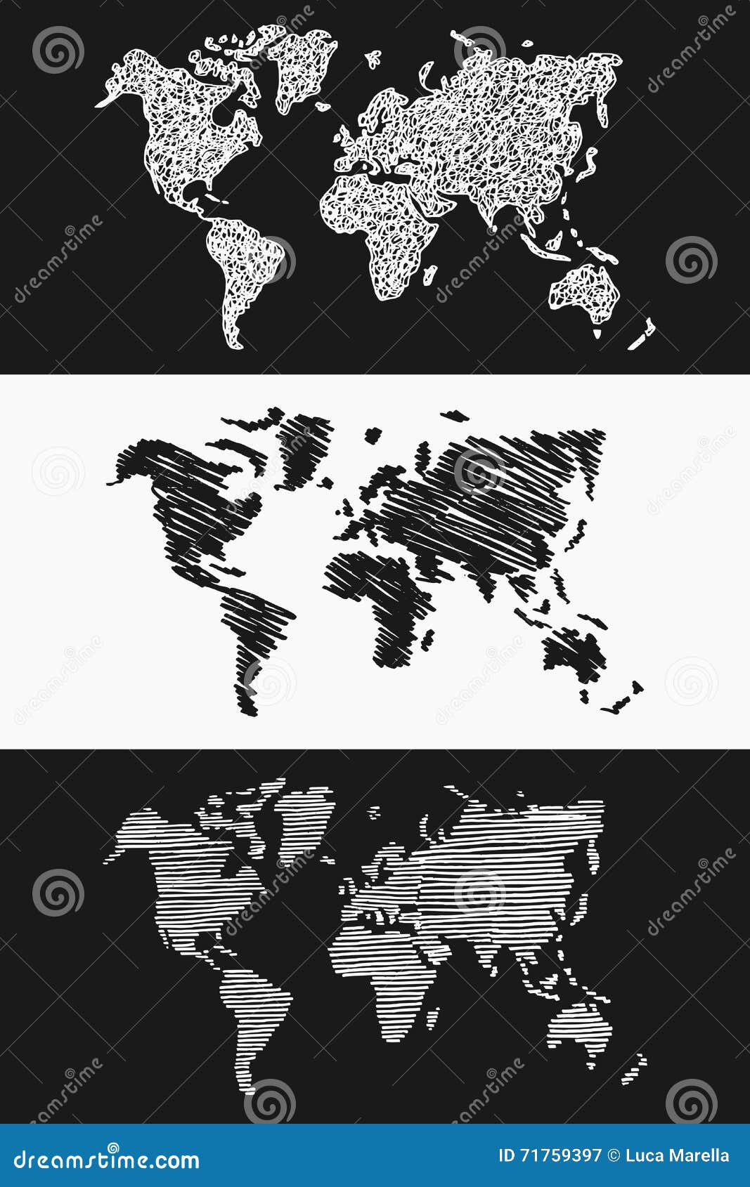 Hand drawn world maps stock vector. Illustration of explore - 71759397