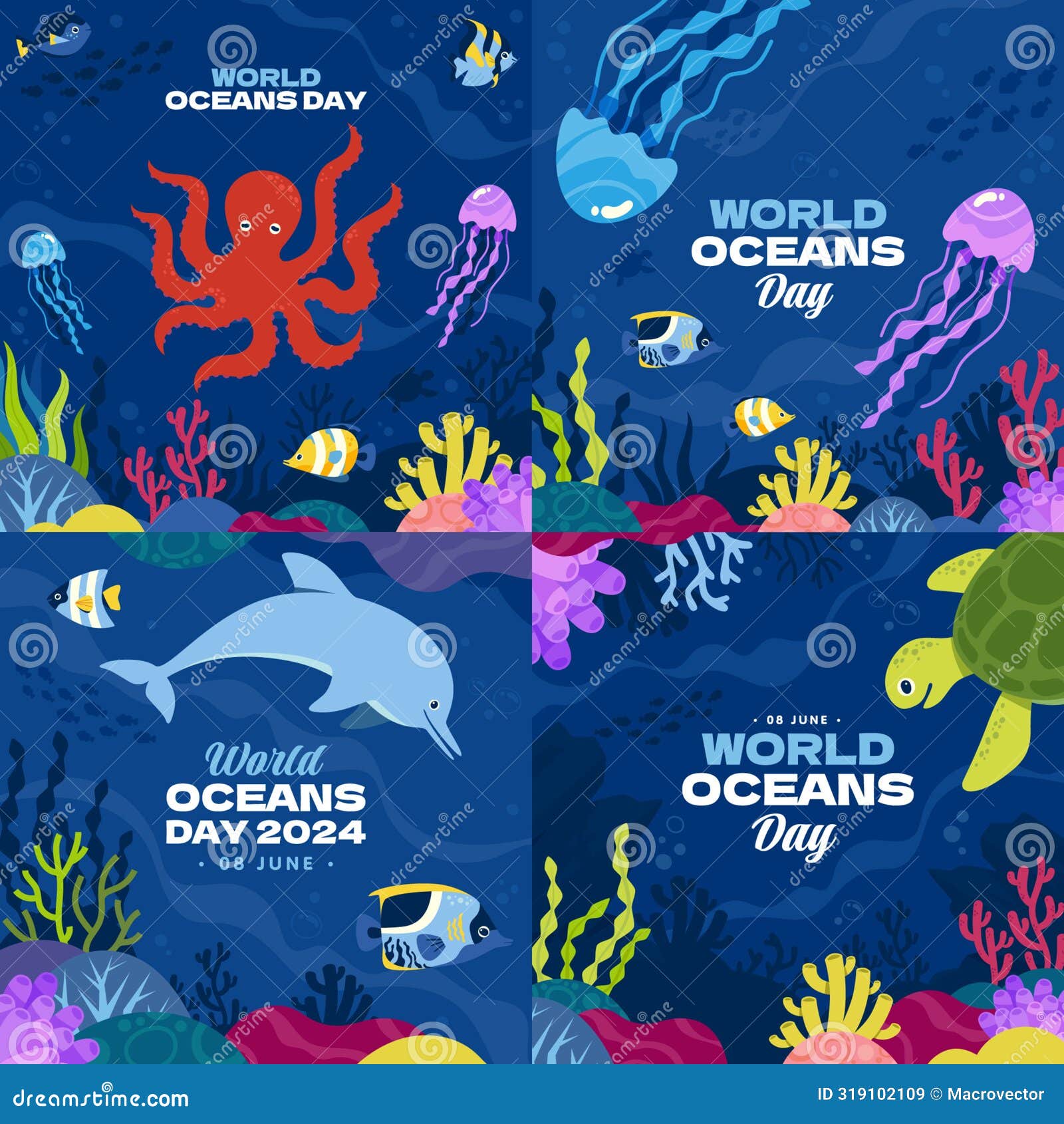 Hand Drawn World Oceans Day Composition Set Royalty-Free Stock ...