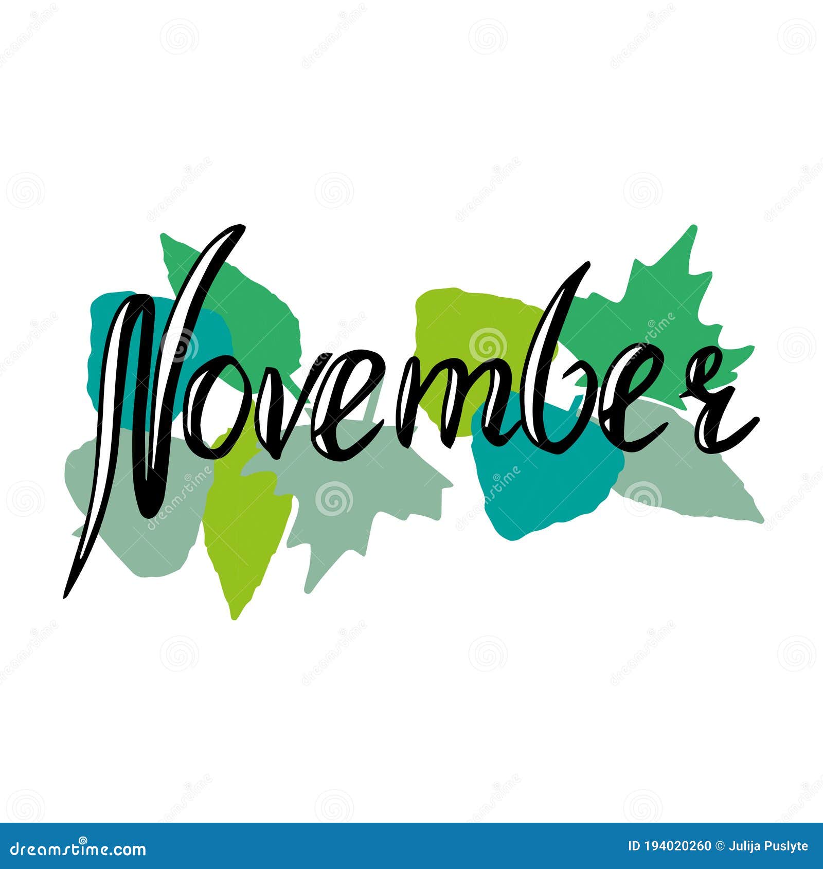 Hand Drawn and Written November with Green Leaves Stock Vector ...