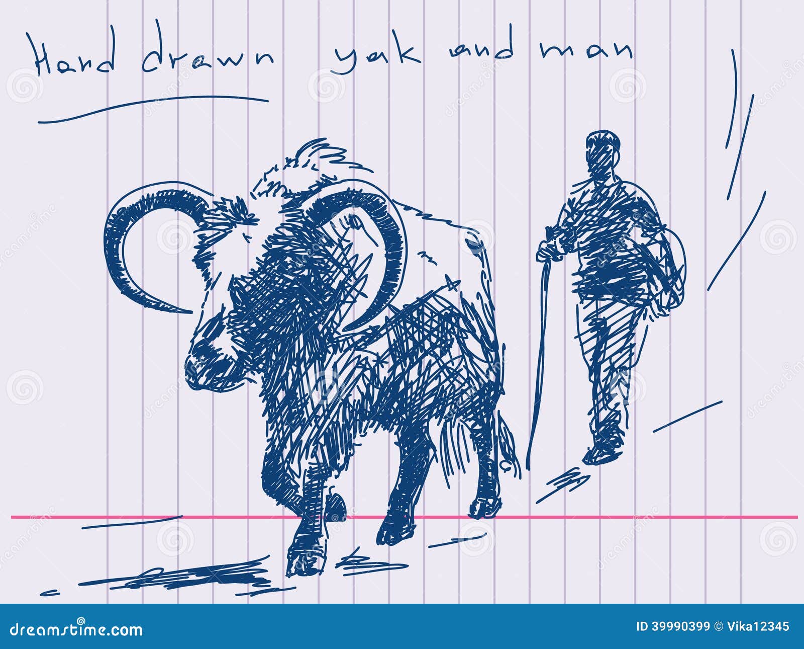Hand drawn yak and man stock vector. Illustration of doodle - 39990399