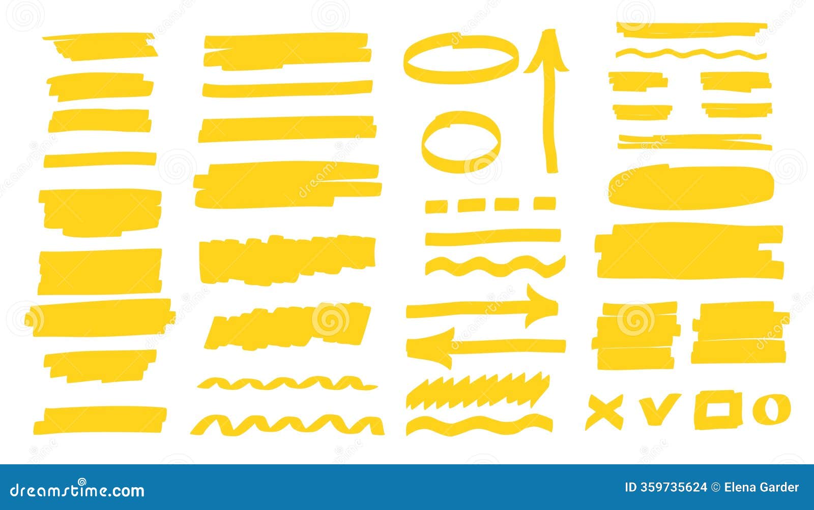 Hand-drawn Yellow Highlighter Marks, Underlines, Arrows, and Shapes ...
