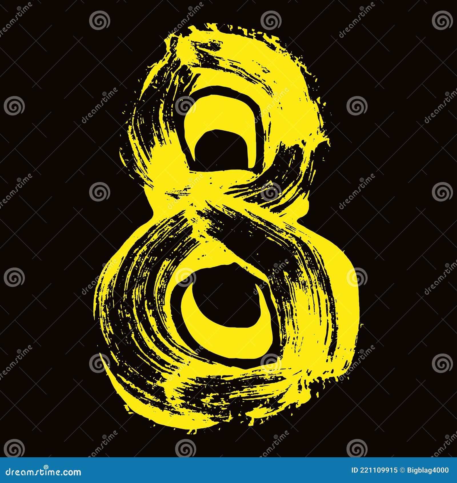 Hand-drawn Yellow Number on Black Background.Vector Lettering. Stock ...