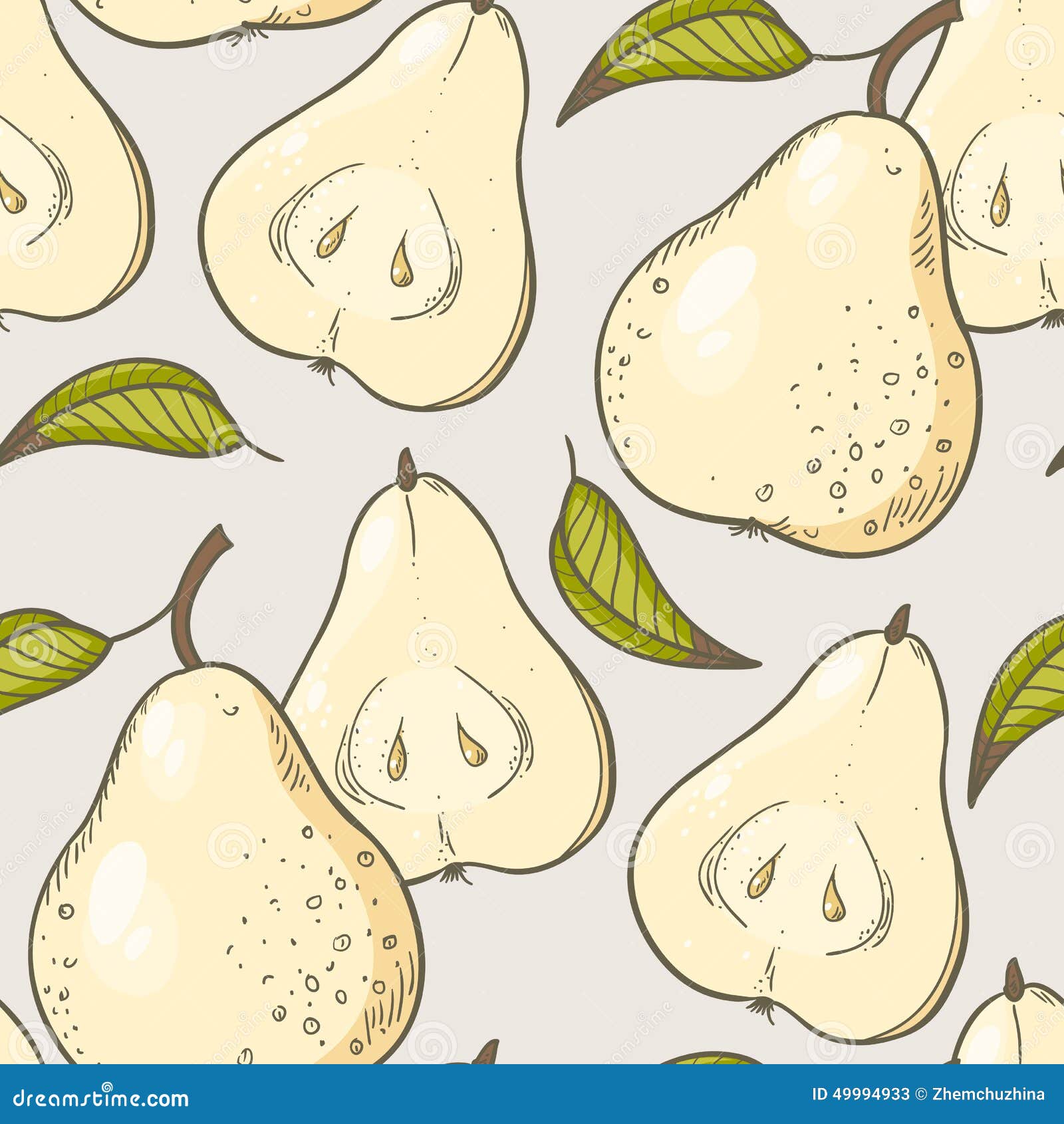 Hand Drawn Yellow Pear Seamless Pattern Stock Vector - Illustration of ...