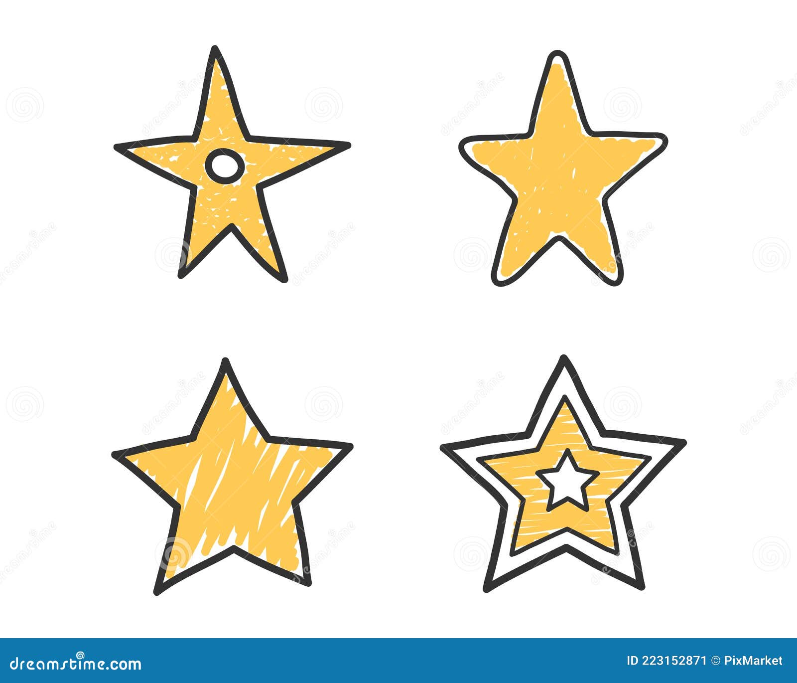 Hand Drawn Yellow Stars stock vector. Illustration of cute - 223152871