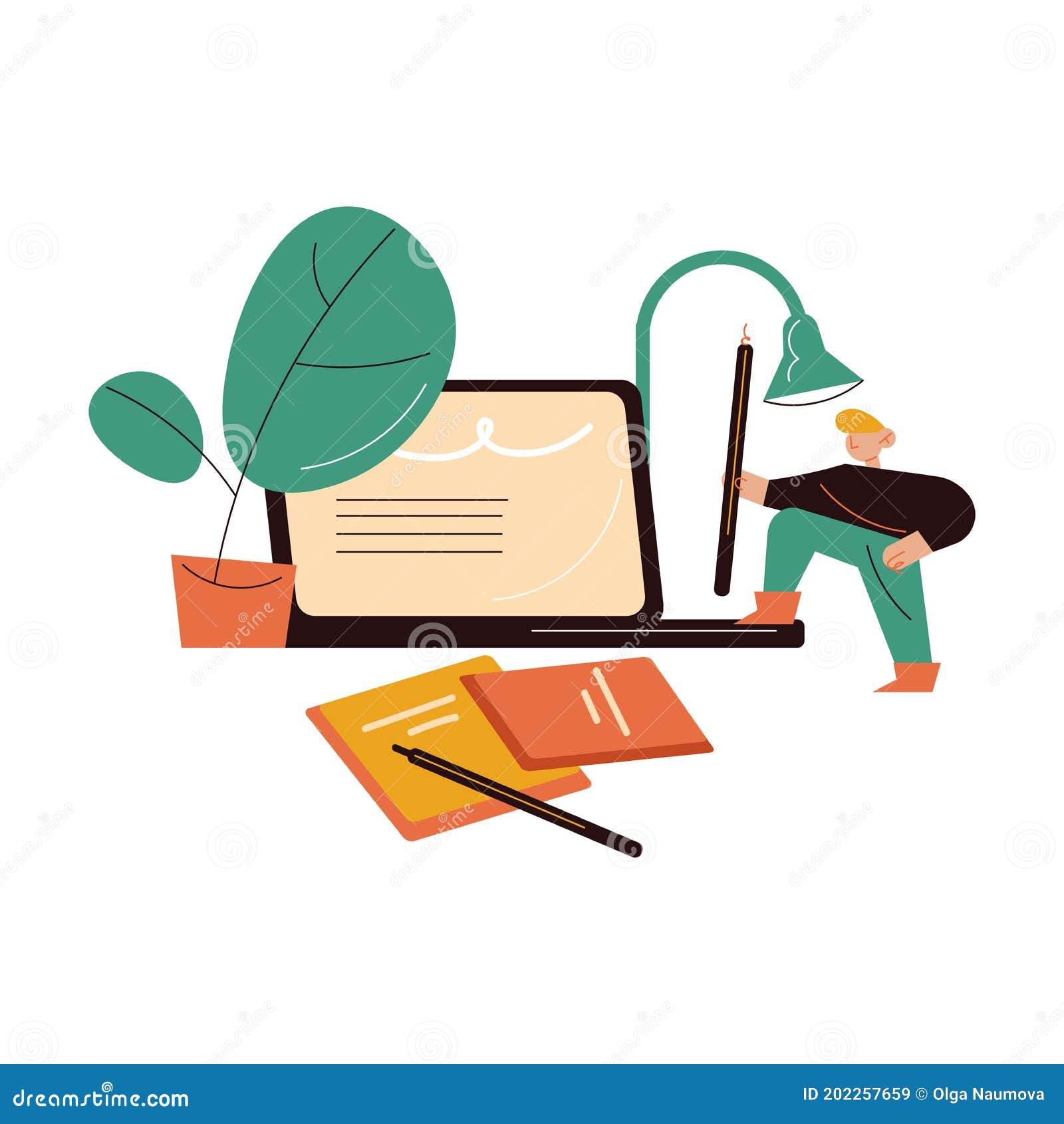 Man Writer Author Standing Over Laptop, Papers and Writing Tools on ...