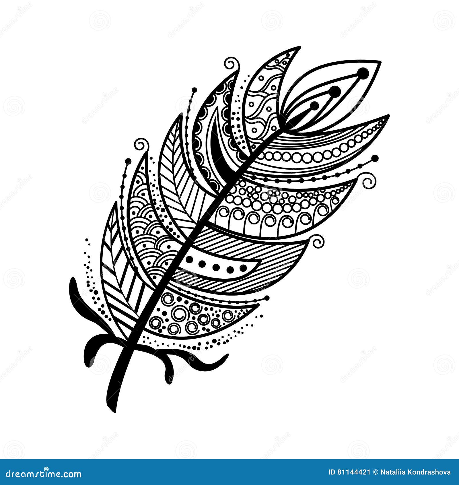 Hand Drawn Zentangle Feather Stock Vector - Illustration of nature ...