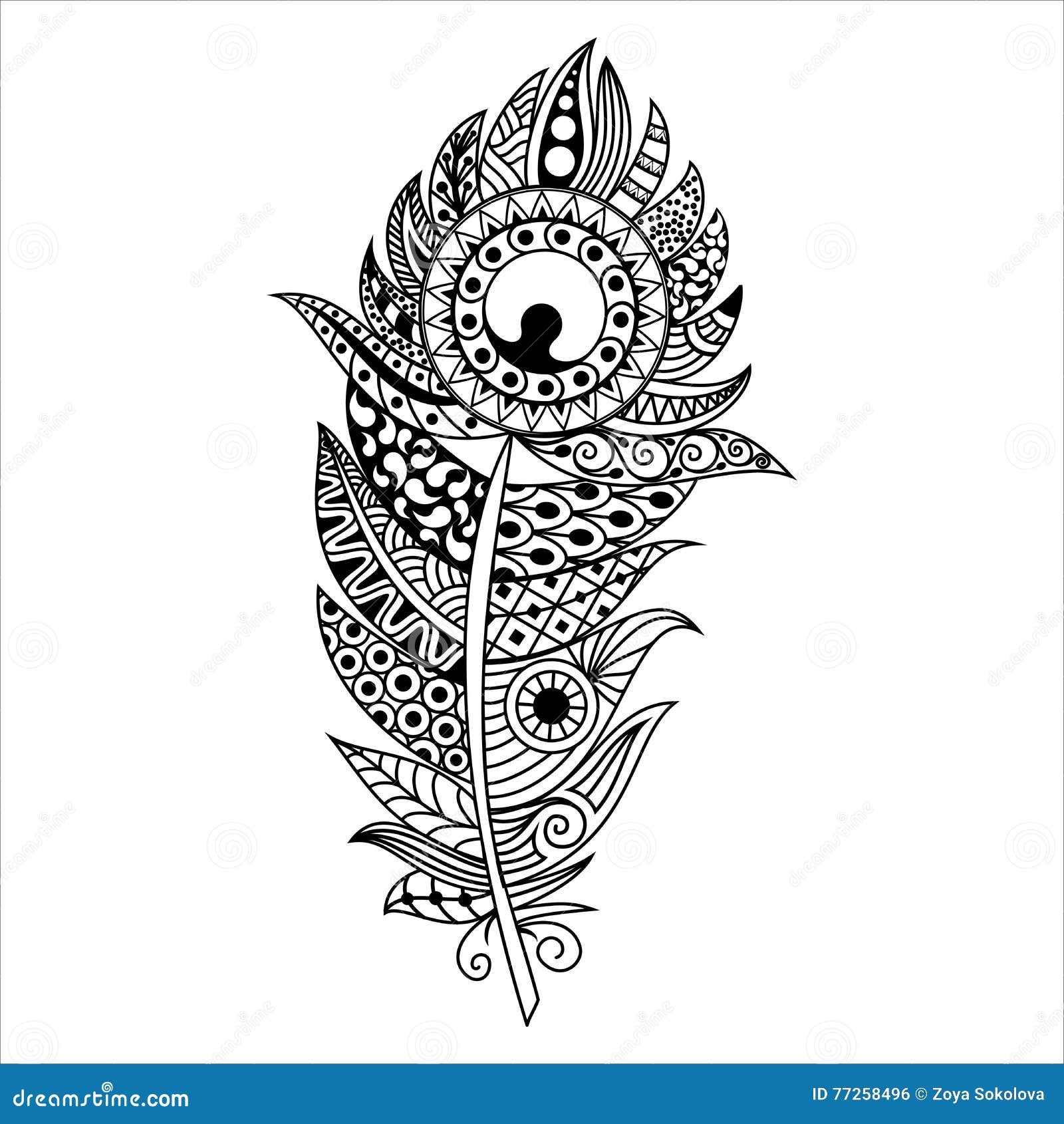 Hand Drawn Zentangle Feather on White Background Stock Vector ...