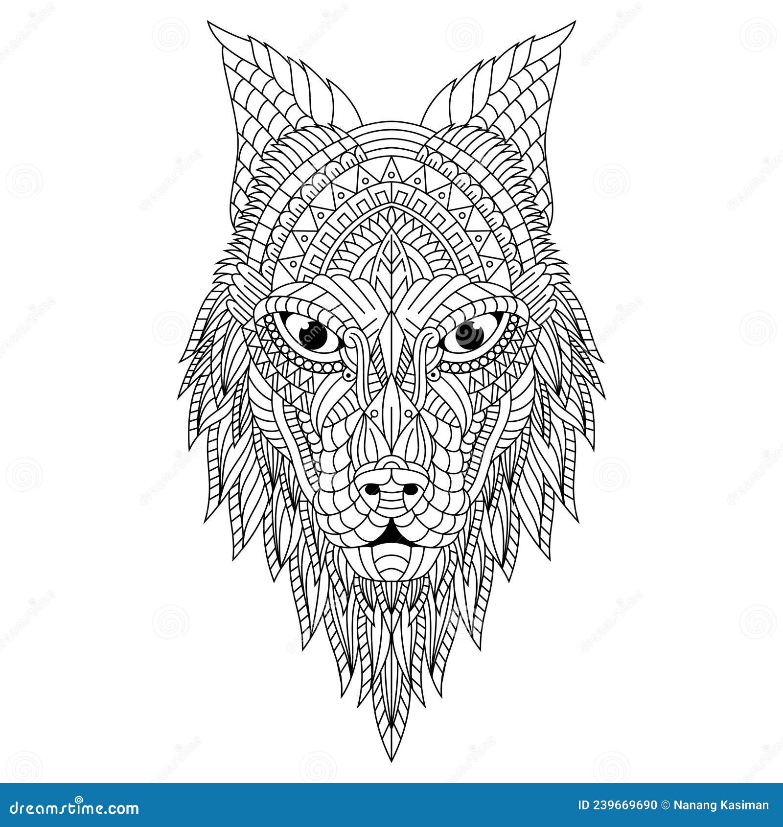 Hand Drawn Zentangle Wolf Head Stock Vector - Illustration of symbol ...