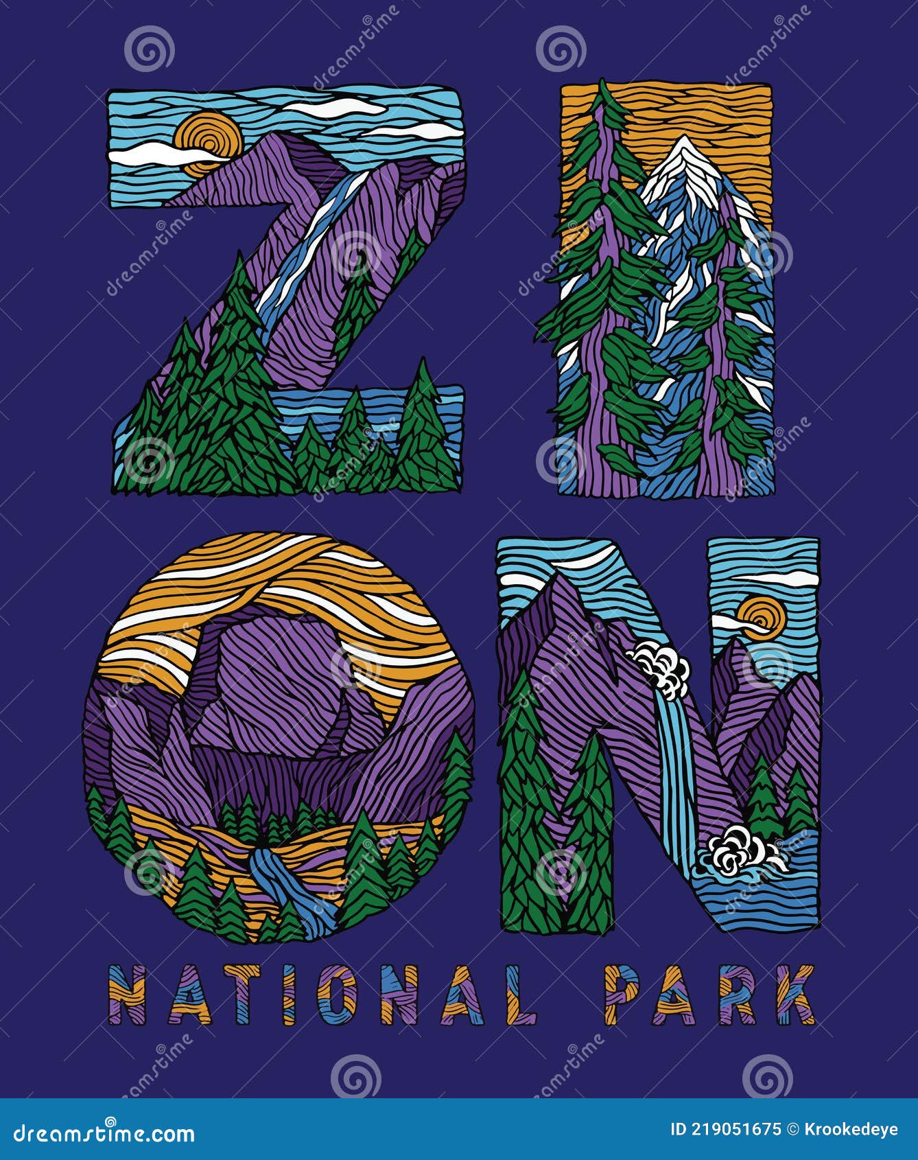 Hand Drawn Zion National Park Lettering Stock Vector - Illustration of ...