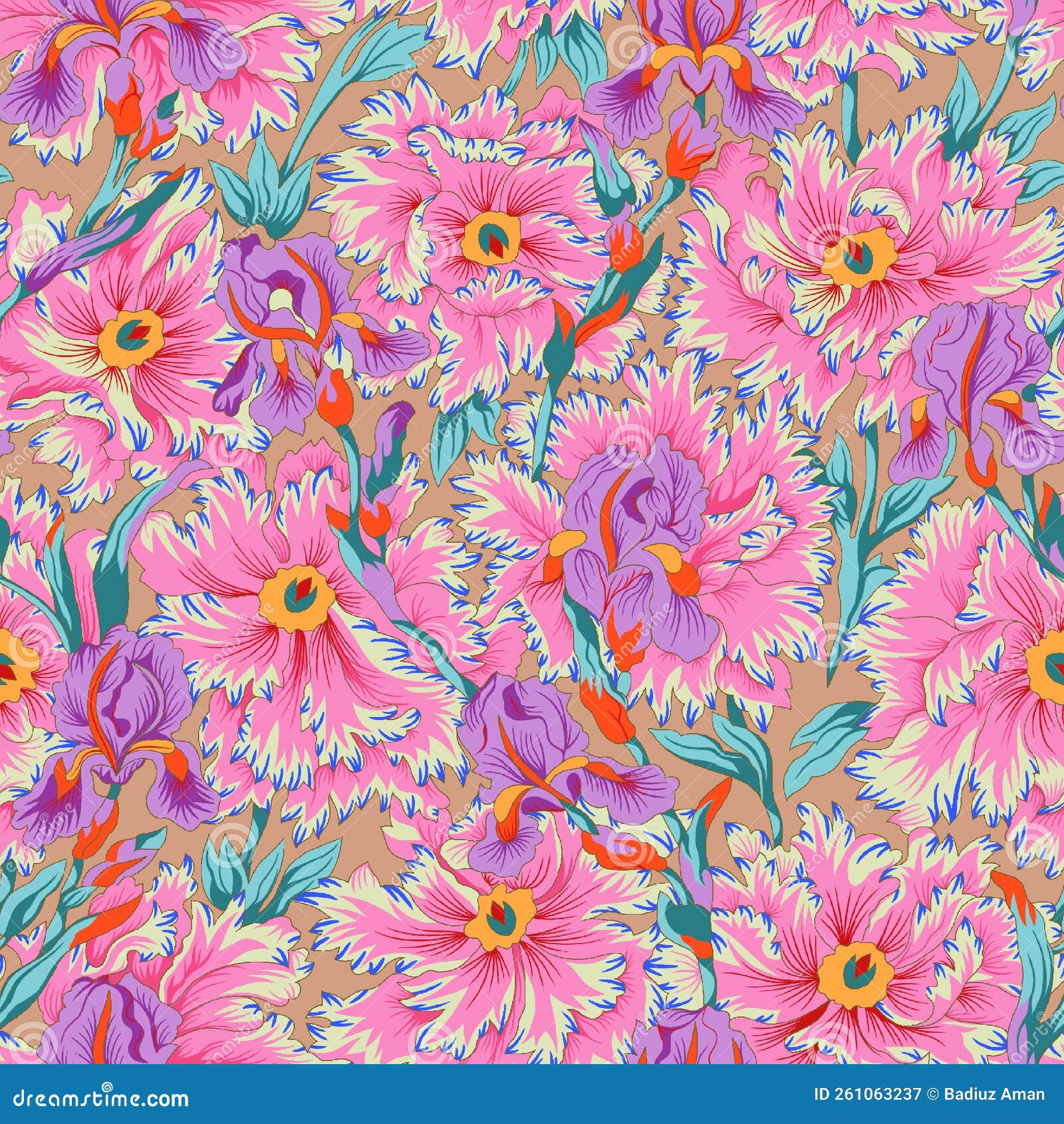 Hand Drawning Hibiscus Flowers Pattern Illustration Stock Illustration ...