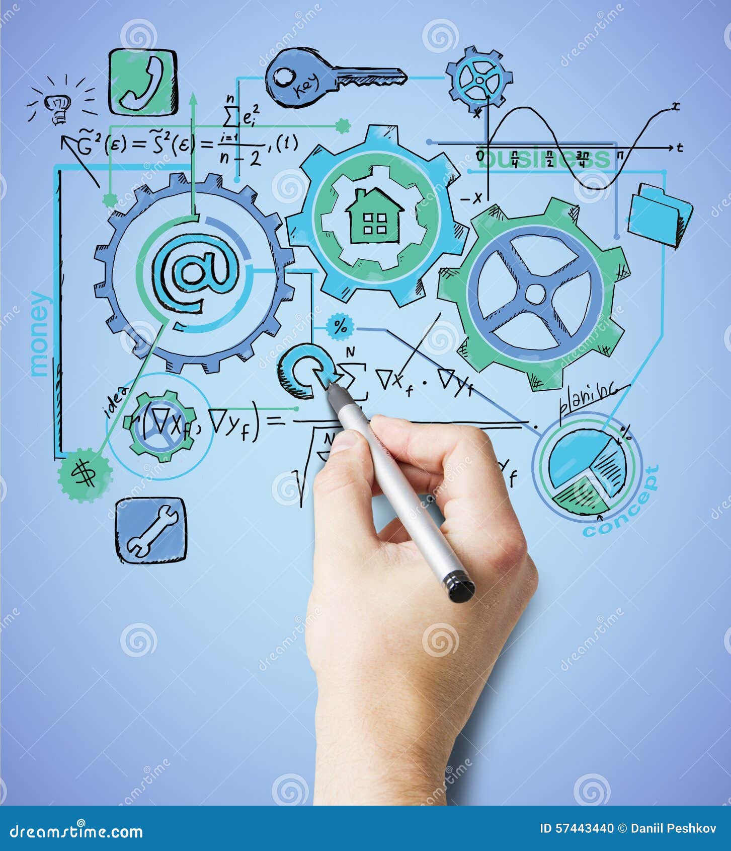 Hand Draws a Business Scheme Stock Illustration - Illustration of ...