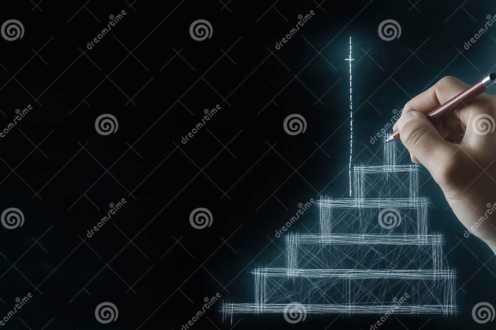 Hand Draws Digital Staircase on Dark Surface. Design Process Visualized ...