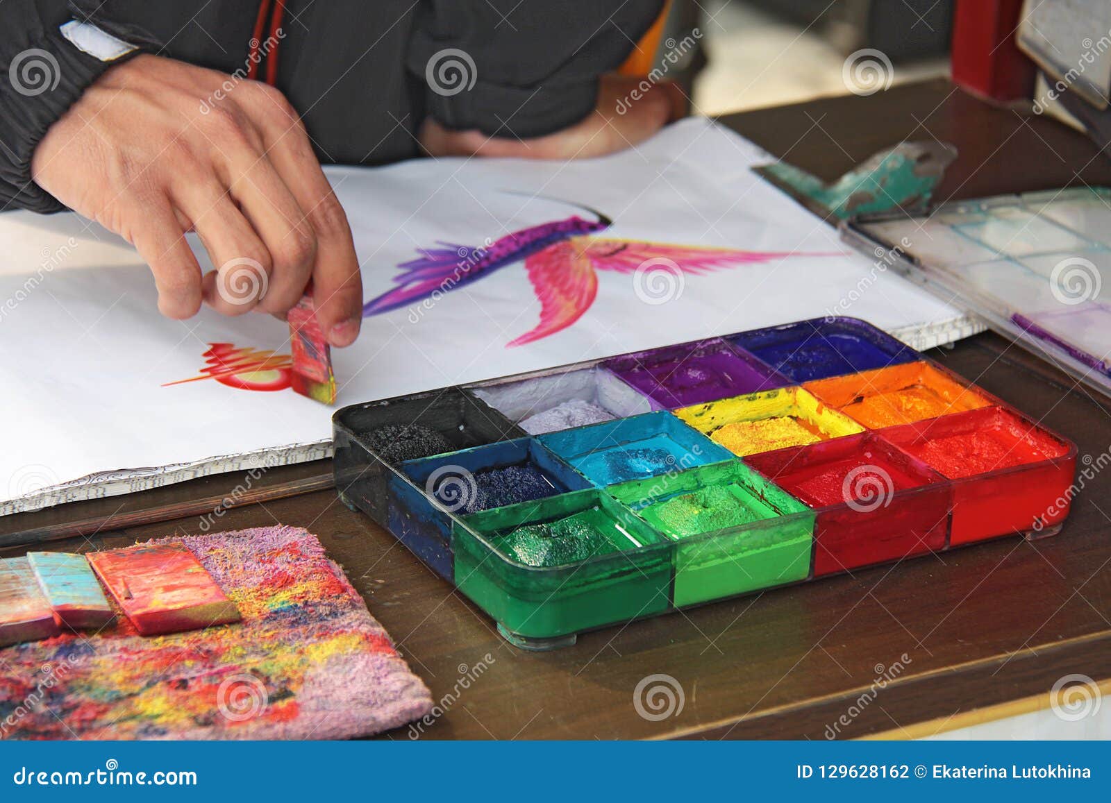 Hand Draws Drawing with Paints Stock Photo - Image of artisan, sketch ...