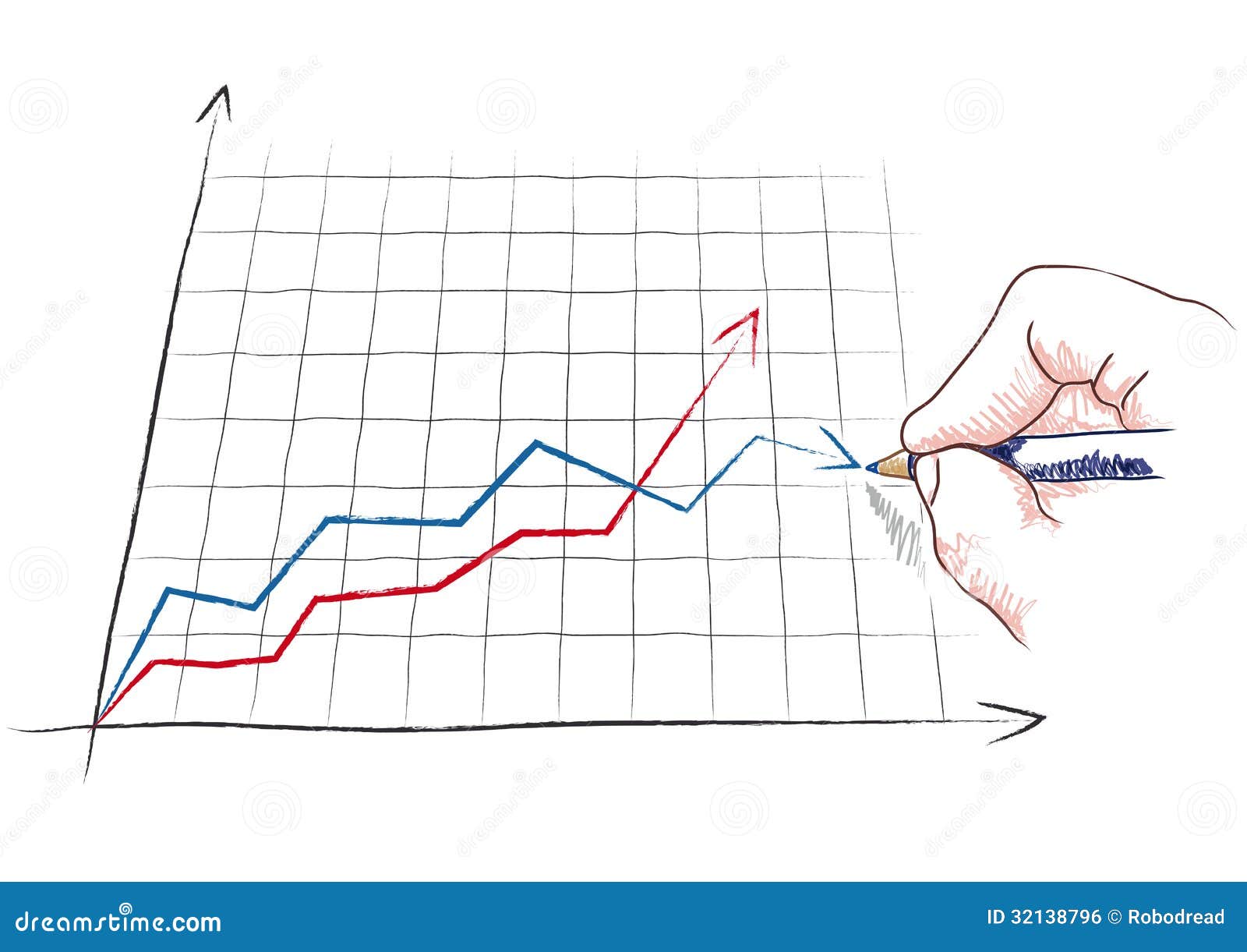 Hand draws a graph stock vector. Illustration of pencil - 32138796