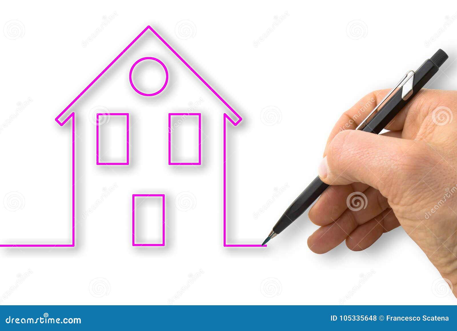 A Hand Draws the Outline of a Pink House - Concept Image Stock Photo ...