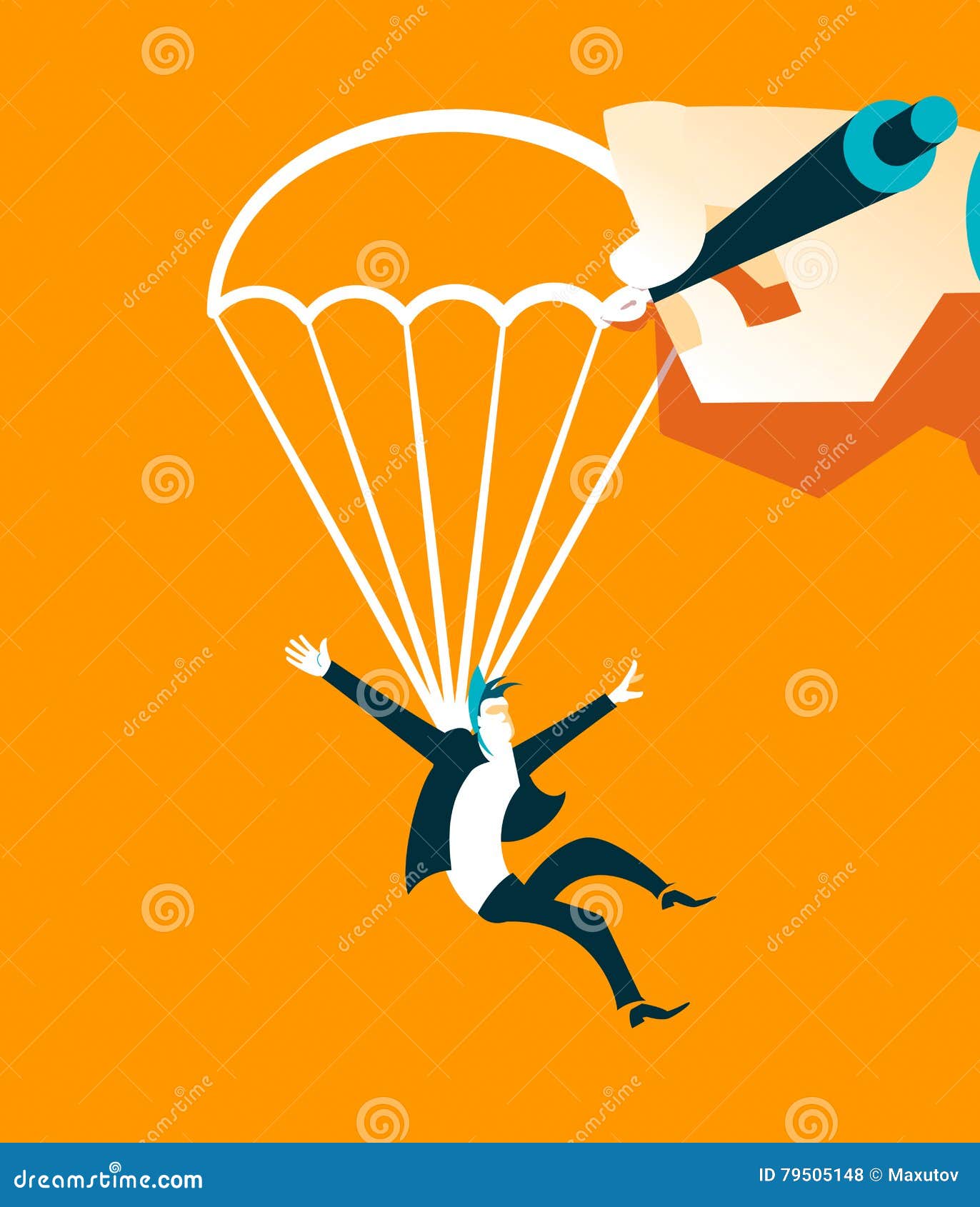 Hand Draws a Parachute Falling Man Stock Vector - Illustration of hand ...