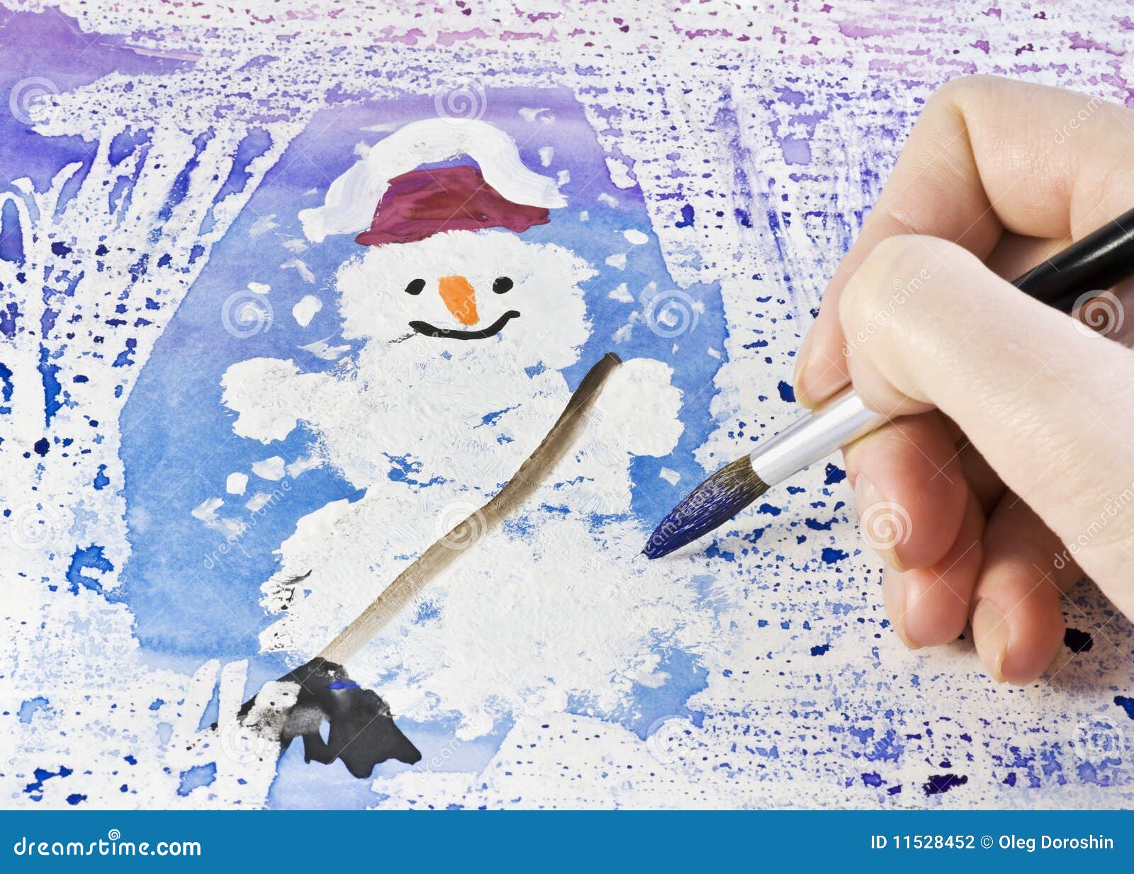 Hand draws a snowman stock photo. Image of nose, object - 11528452
