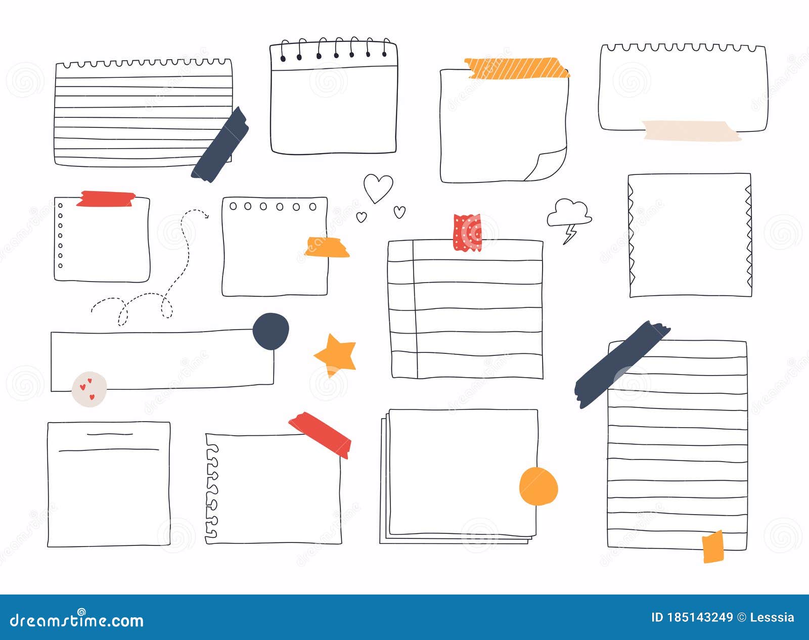 Hand Draws Stickers and Note Papers Collection. Vector Illustration ...