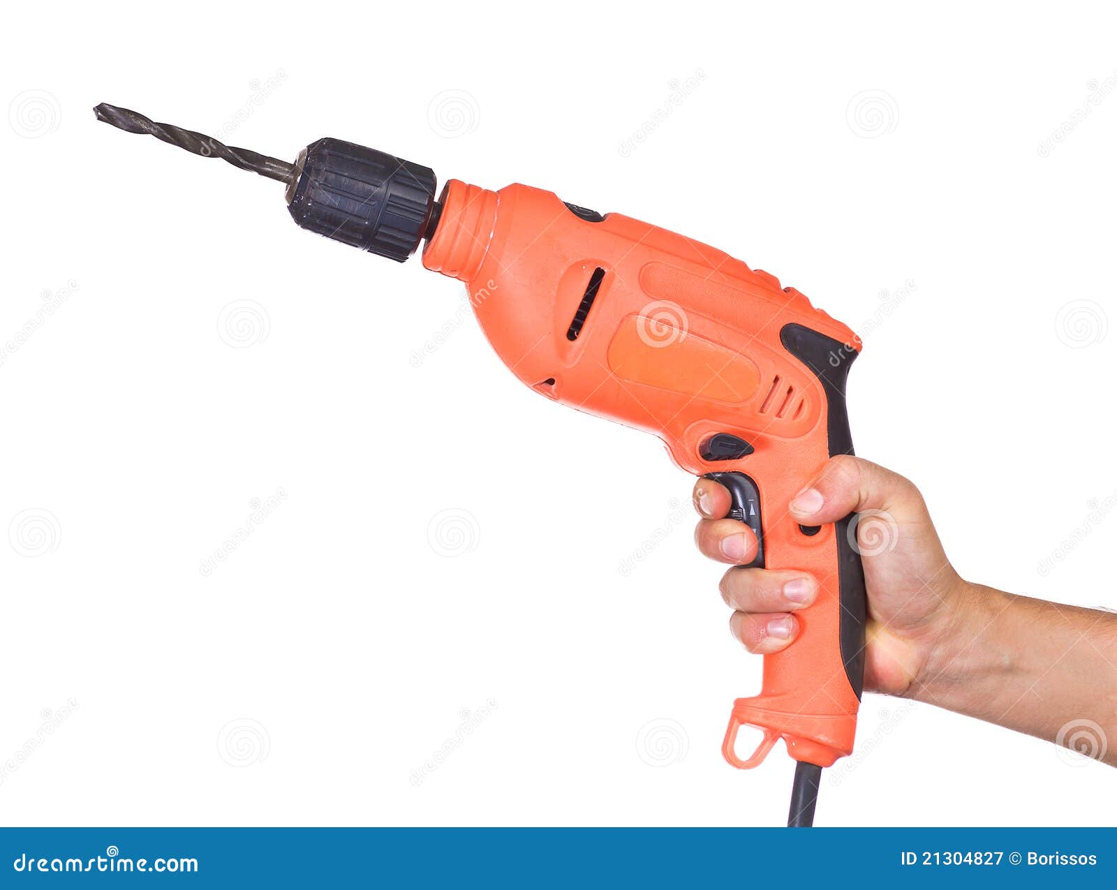 Hand with a drill stock image. Image of motor, isolation - 21304827