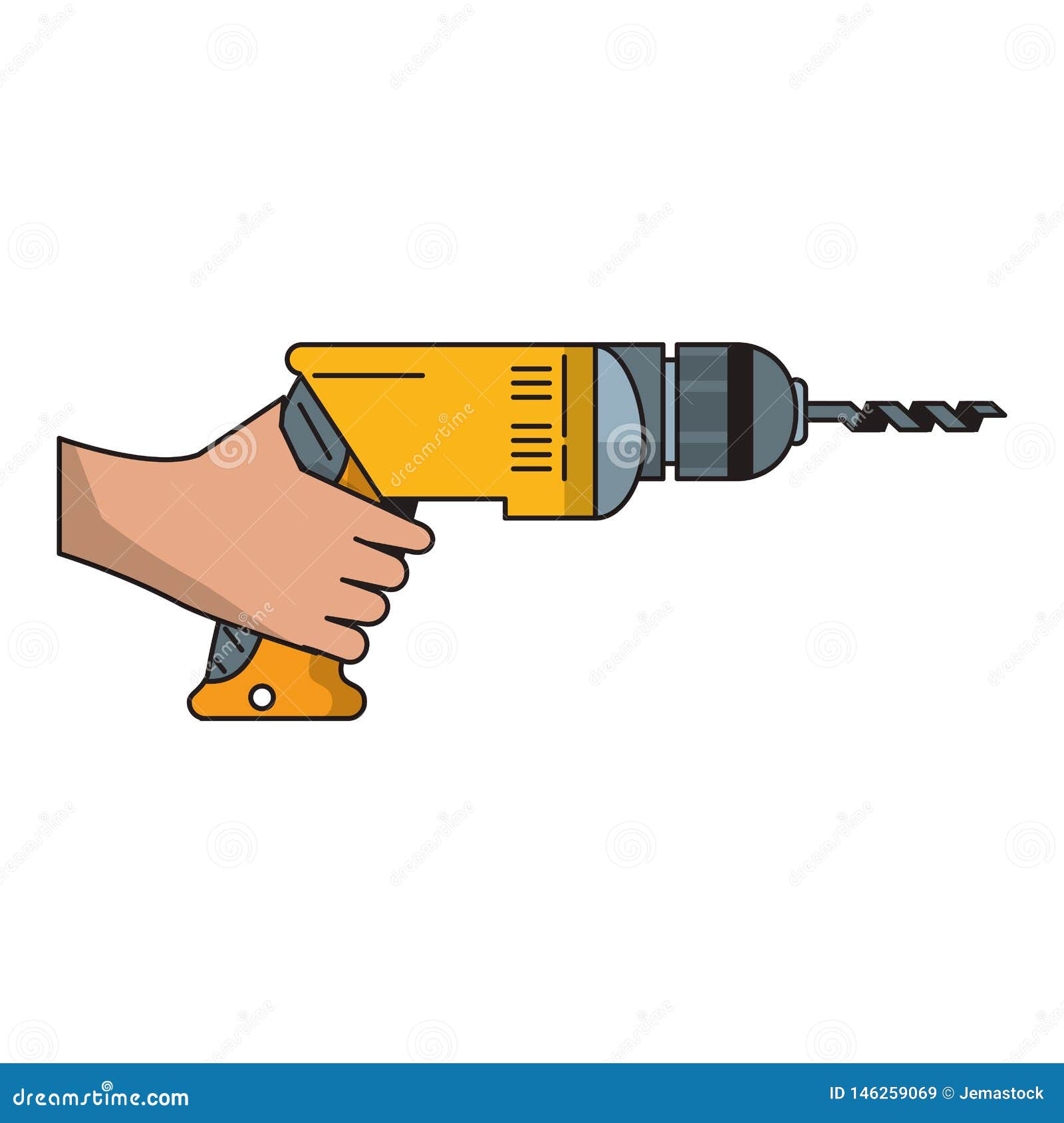 Hand with Drill Construction Tool Stock Vector - Illustration of safety ...
