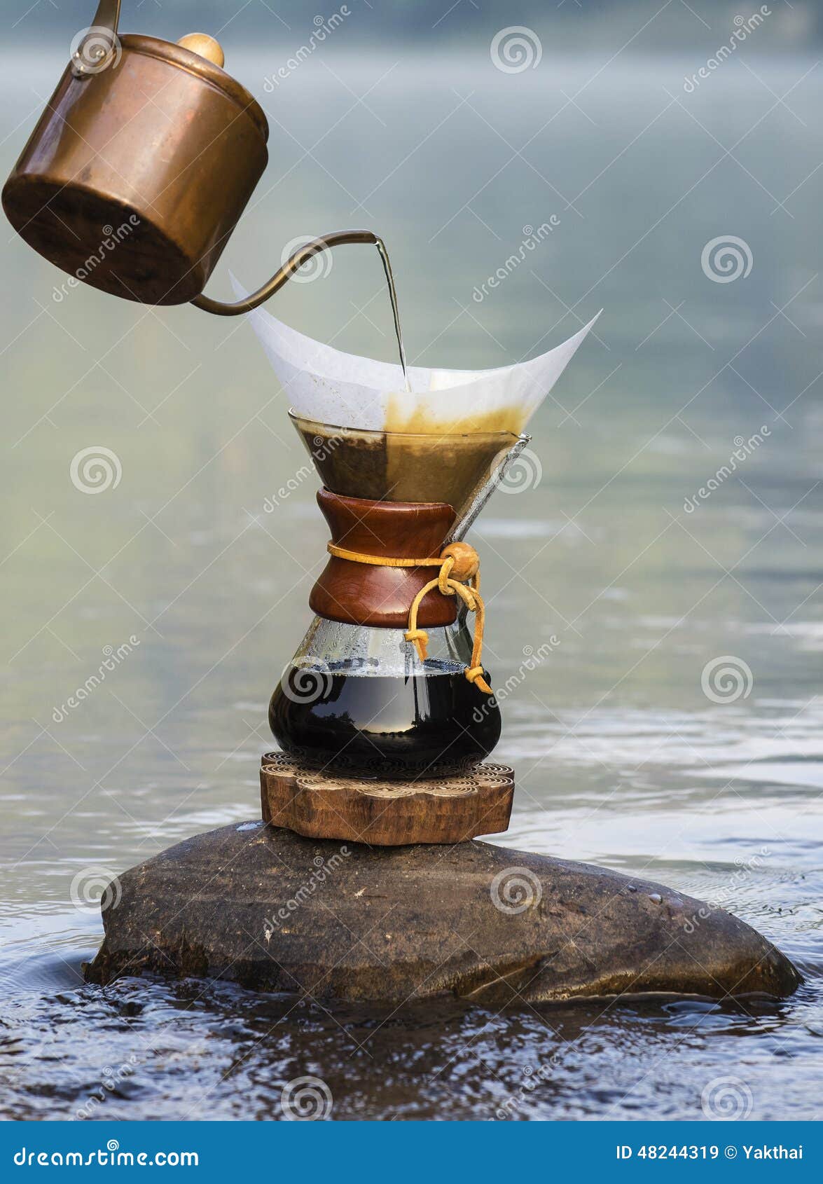 Hand Drip Coffee on the Rocks at the River Stock Image - Image of ...