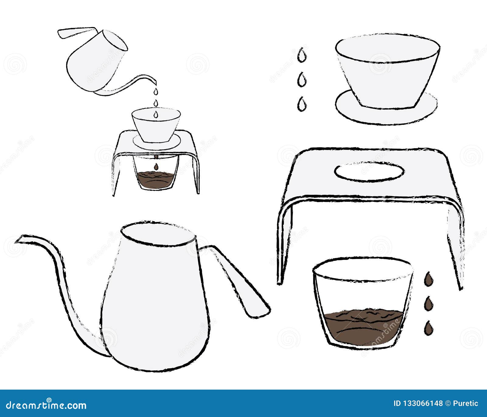 Hand Drip Coffee Set, Doodle Sketch Stock Illustration - Illustration ...