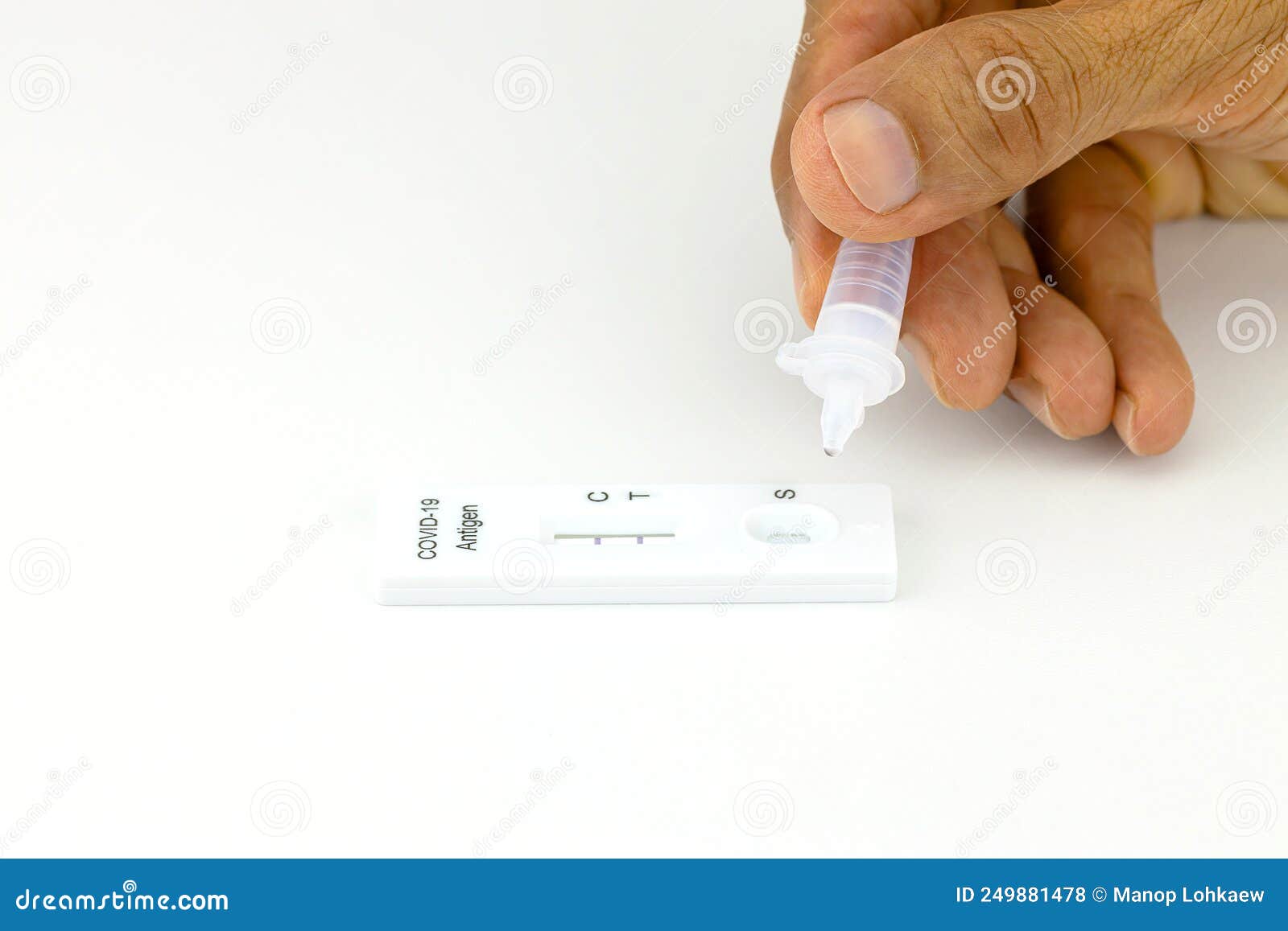 Hand Dropping a Solution into Covid-19 Self Antigen Rapid Test Kit with ...