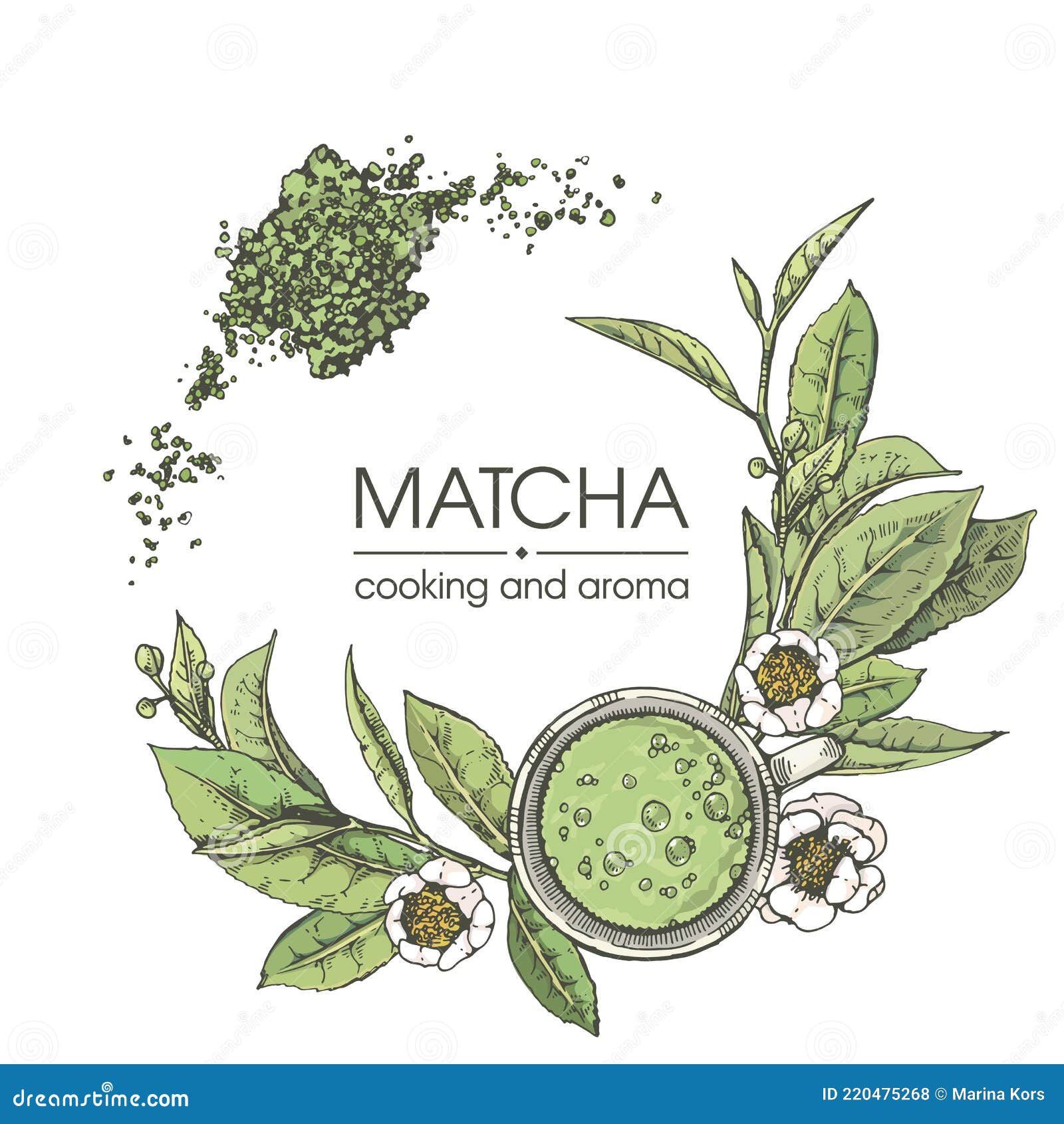 Hand-drown Sketch Matcha Cooking and Aroma. Stock Vector - Illustration ...